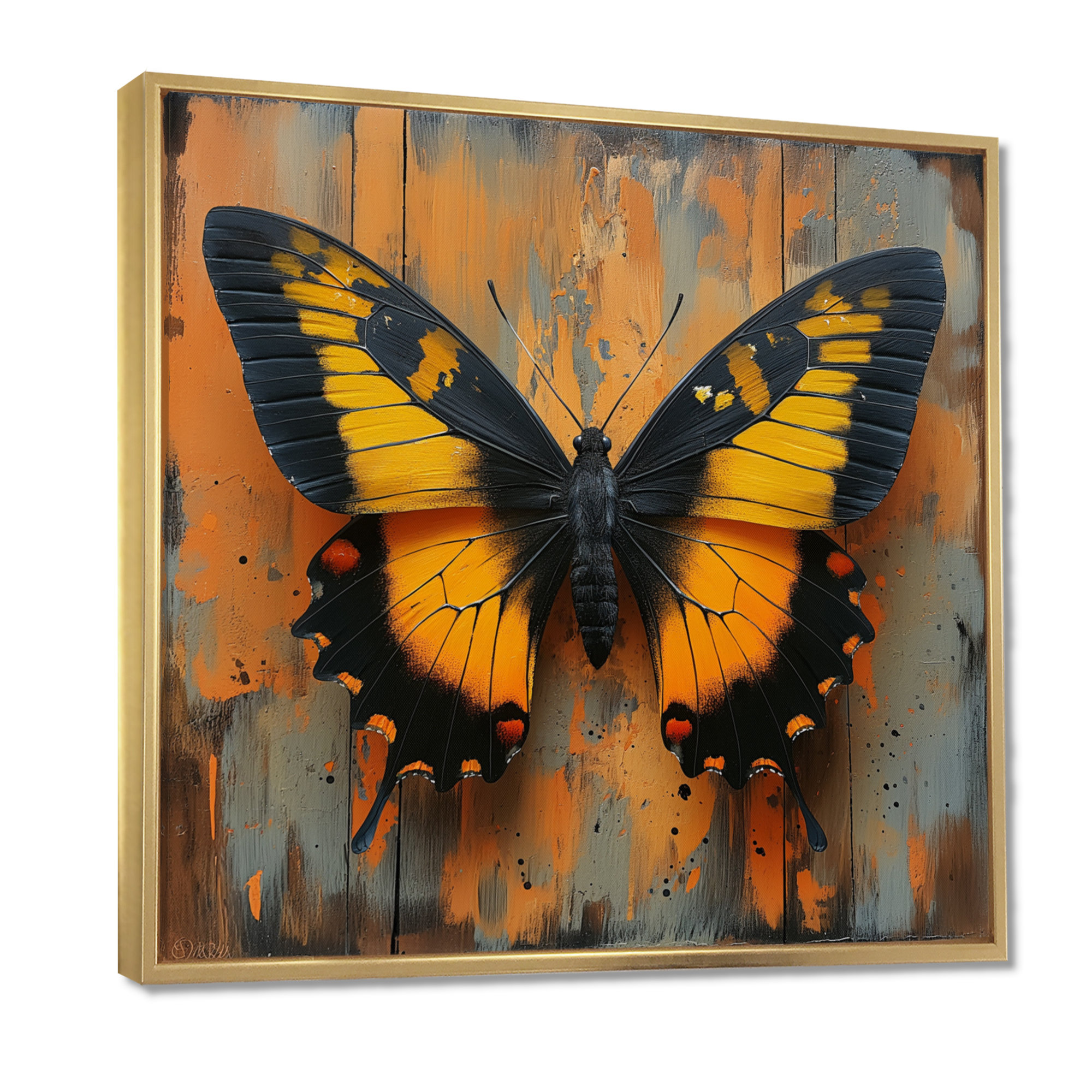 Design Art Vintage Black And Yellow Butterfly Painting II - Butterfly ...