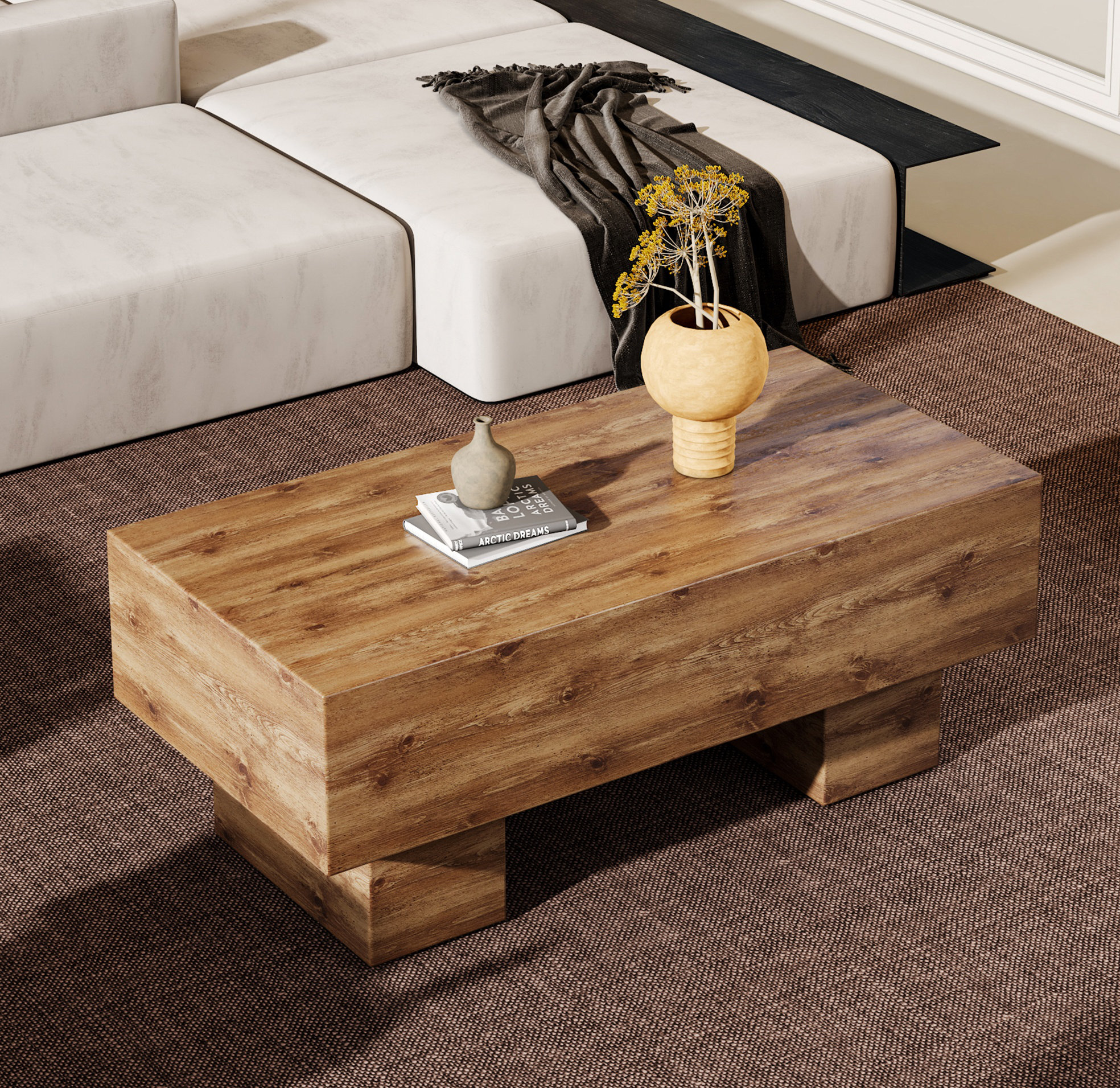 Millwood Pines This modern rectangular coffee table features a stylish ...