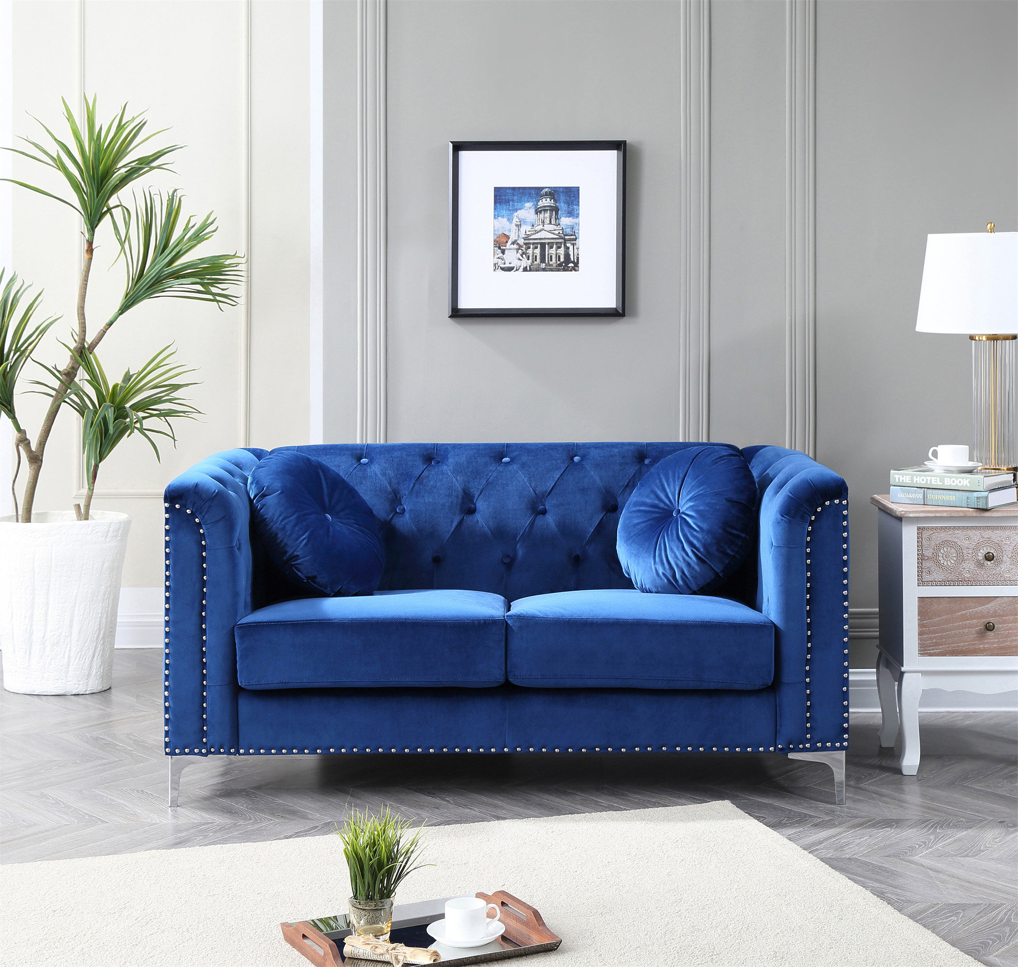 Inbox Zero Mikhia Velvet 62'' Reception Loveseat | Wayfair