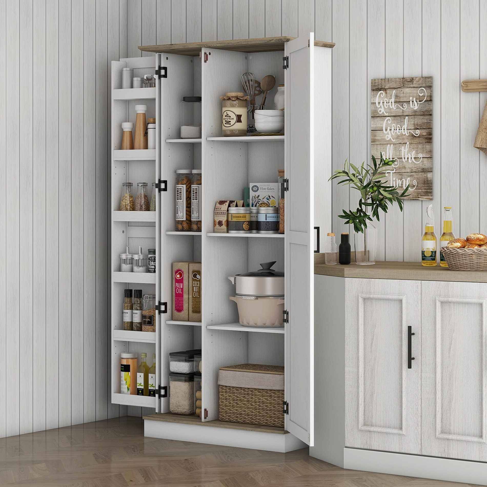 Winston Porter 70" Tall Kitchen Pantry Cabinet, Modern Storage Cabinet ...