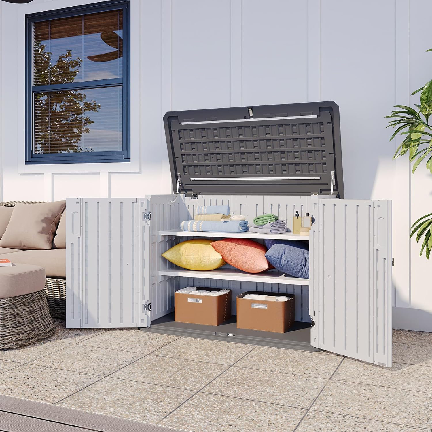 Aoxun 35 Cu.ft Vertical Storage Sheds Outdoor Waterproof With Shelves ...