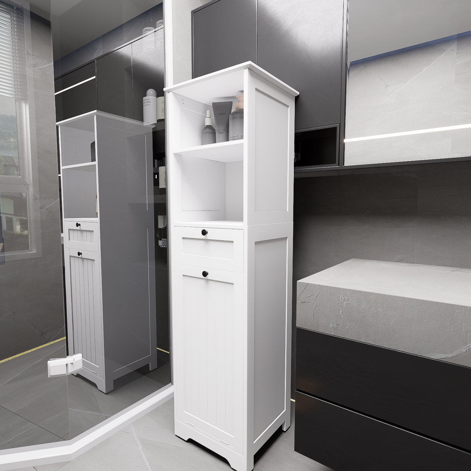 Lark Manor™ White Single Compartment Single Door Tilted Laundry Sorting ...