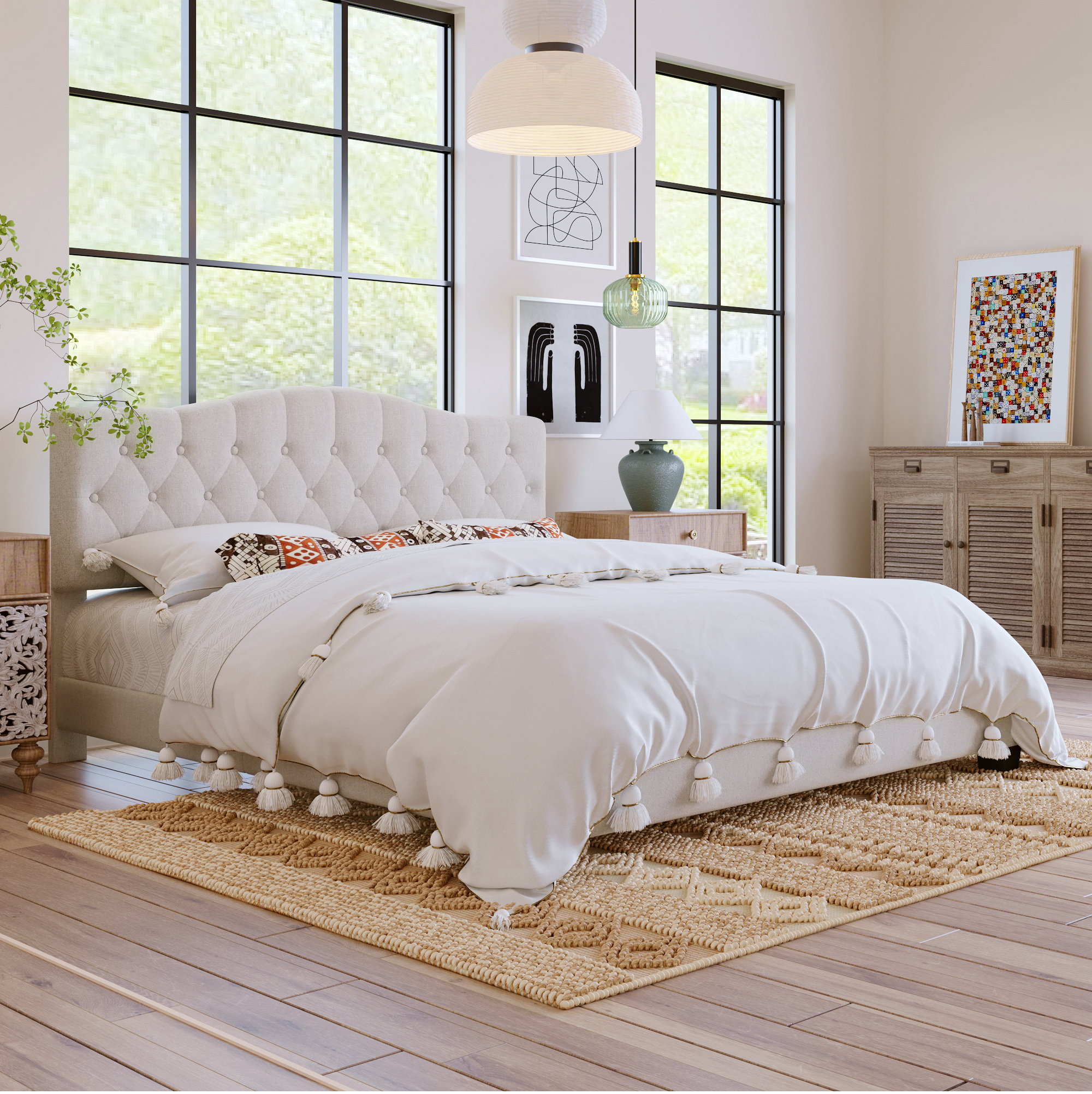 Lark Manor Upholstered Platform Bed With Saddle Curved Headboard And ...