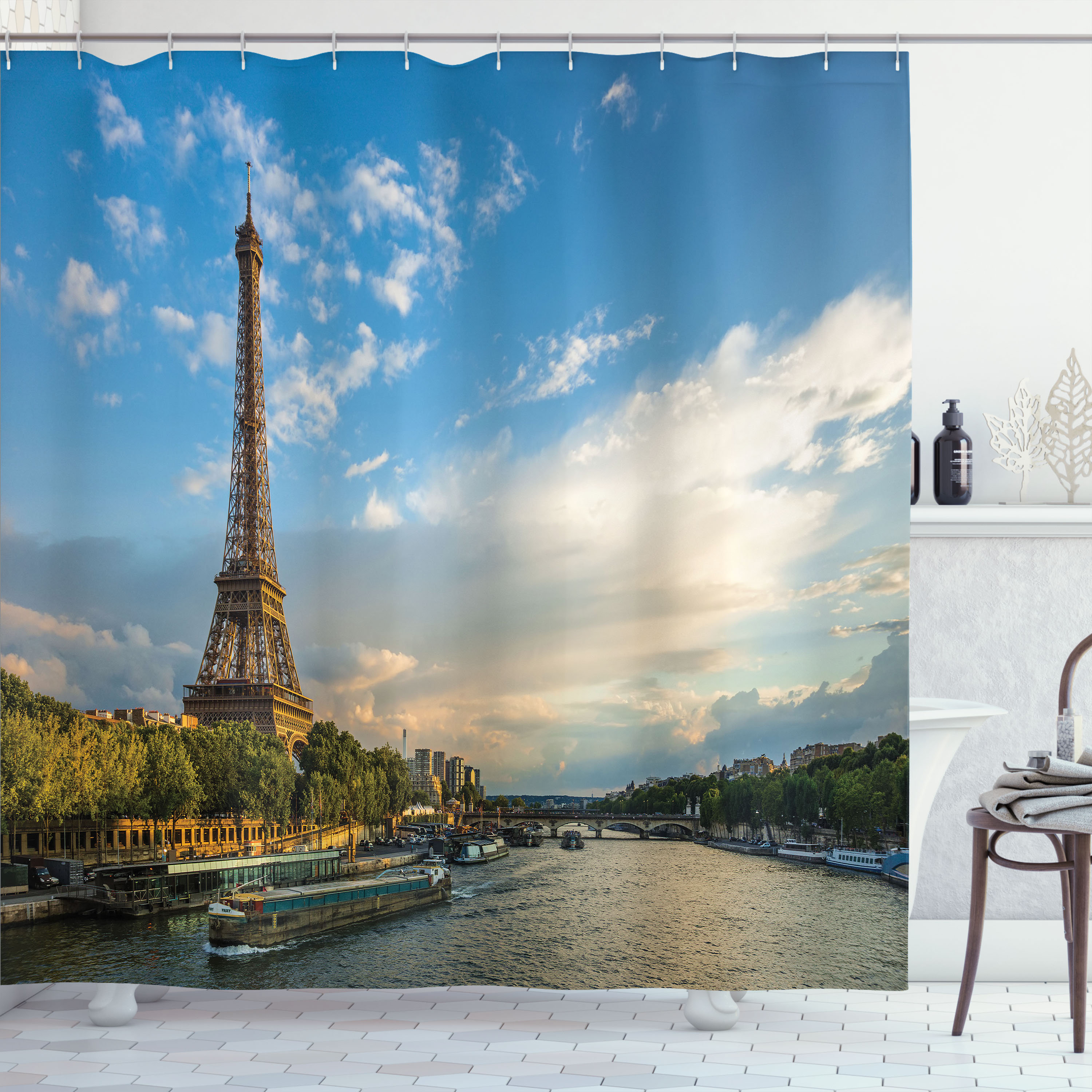 East Urban Home Eiffel Tower Shower Curtain Sun Eiffel Tower Yellow ...