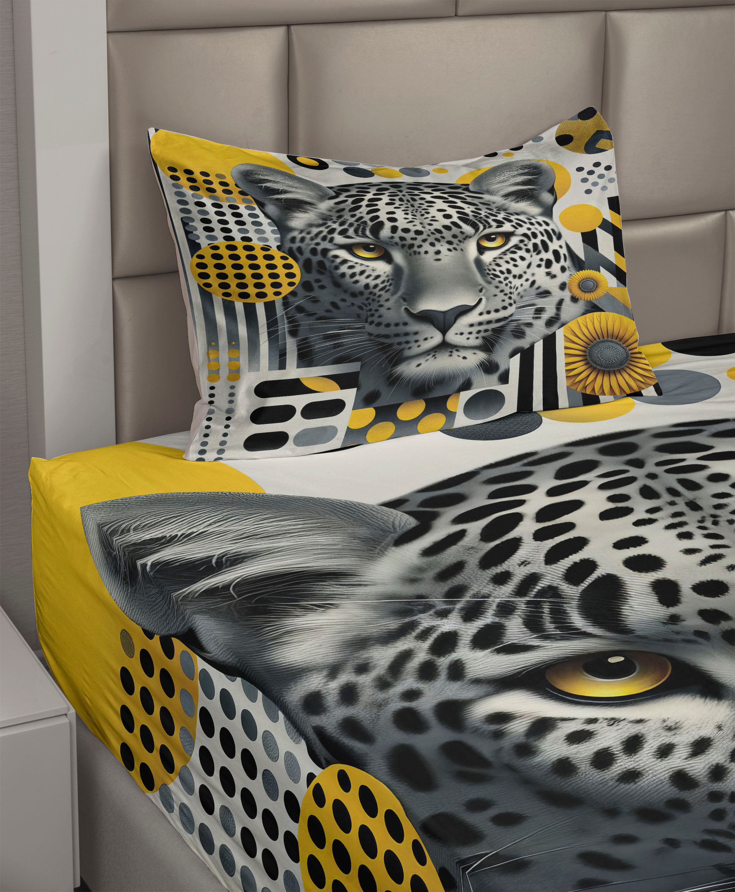 Ambesonne Leopard Sheet Set Mid Century Modern Wild Cat Charcoal Grey ...