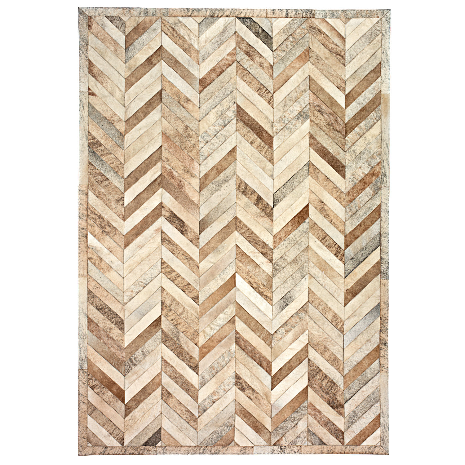Cowhide Mall Apollo Chevron Handmade Leather Taupe/Beige/Ivory Area Rug ...