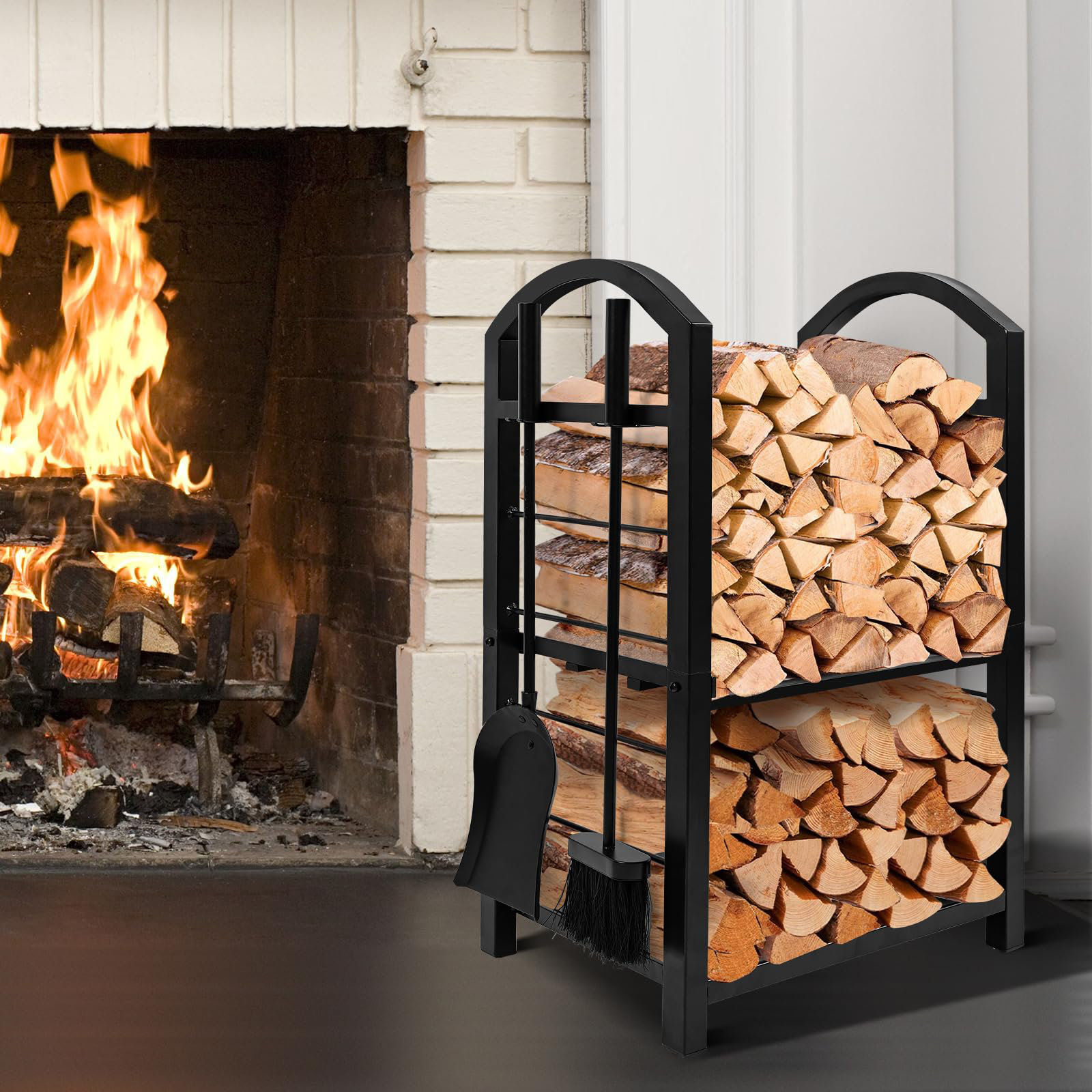 Rebrilliant Versatile Wrought Iron Firewood Rack With Tools - Space ...