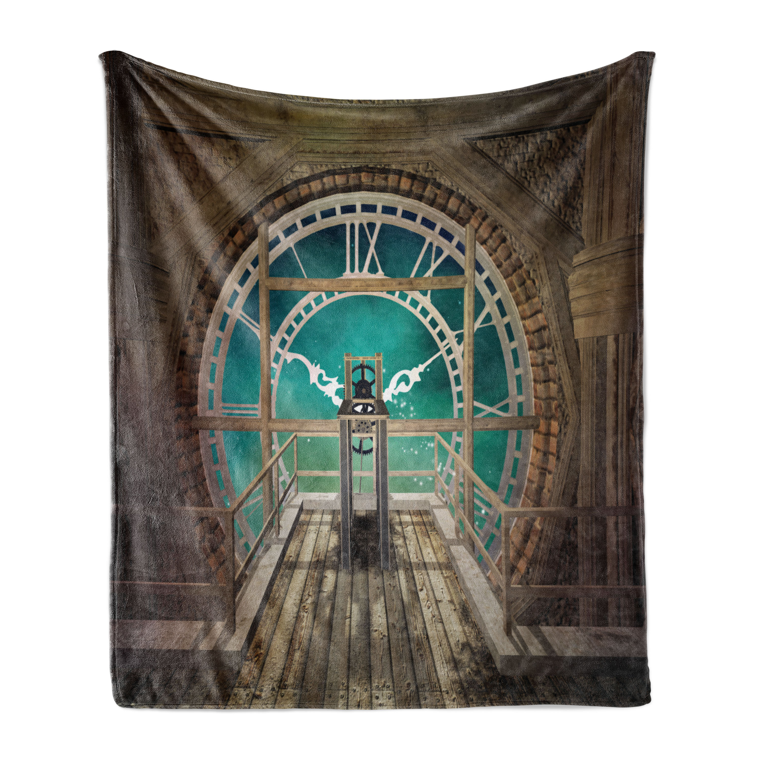 Ambesonne Steampunk Fleece Throw Blanket Fantasy Clock Tower Pale Brown ...