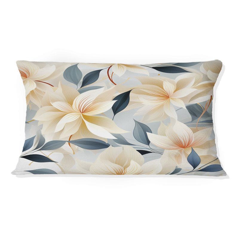 Design Art Elegant Ivory Floral Pattern I - Floral Printed Pillow | Wayfair