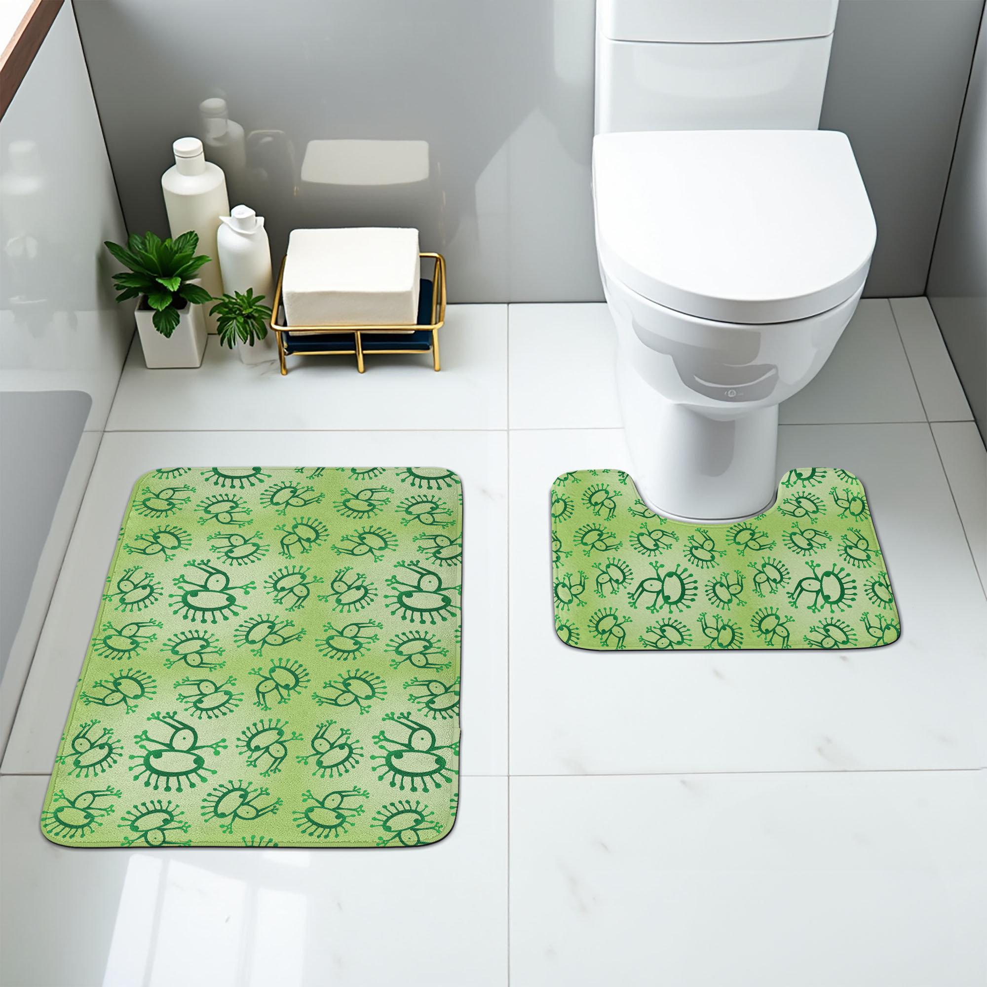 Dakota Fields Green Bathroom Rug Set 2 Pieces Rectangle & Contour Mats ...