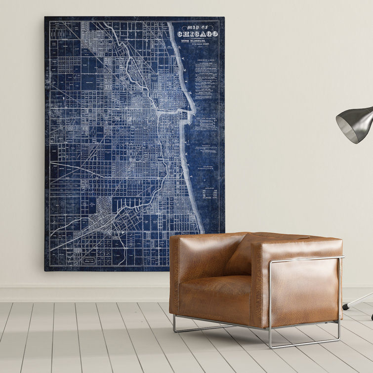 Steelside™ Chicago Map Blue On Canvas Graphic Art & Reviews | Wayfair