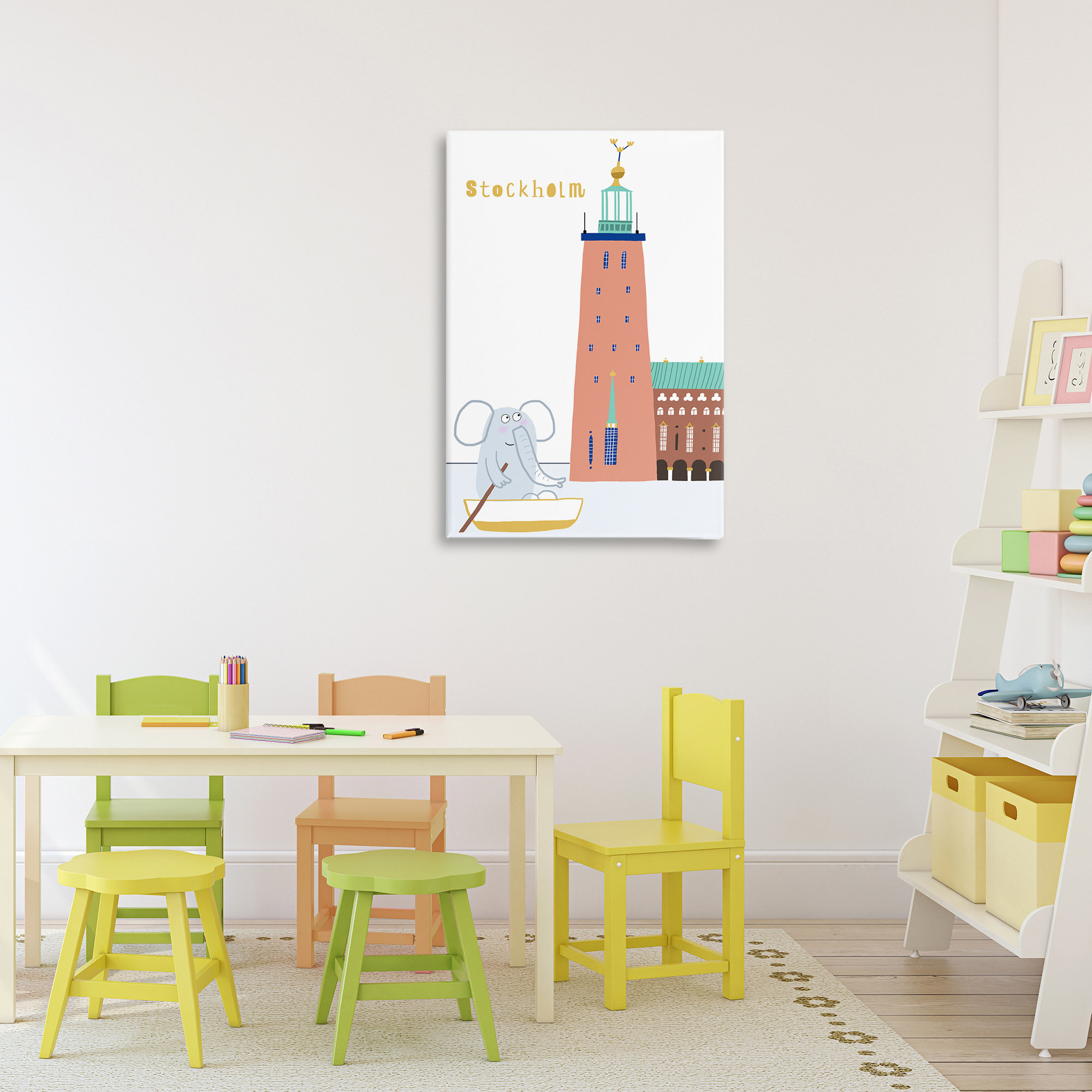 Ebern Designs Elephant in Stockholm Boat Canvas, design by Carla Daly ...