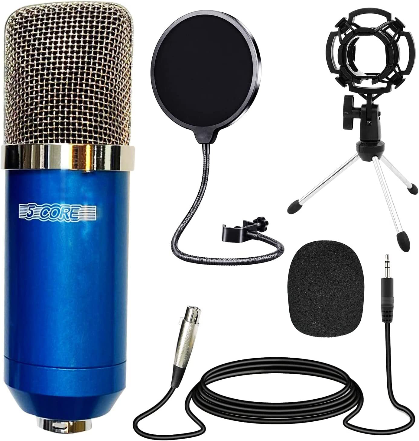 5 Core Professional Studio Recording Kit Podcast Bundle Windscreen XLR ...
