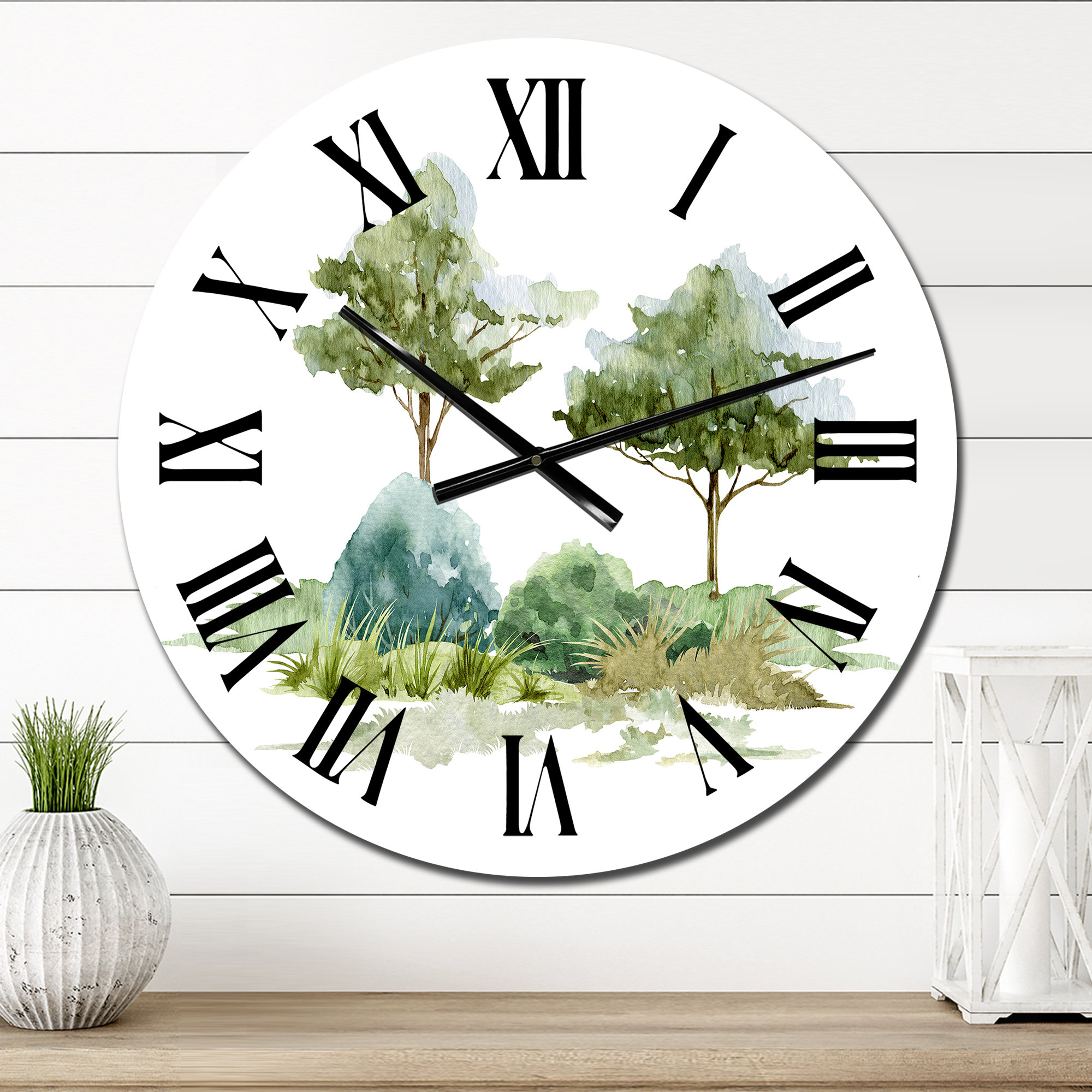 East Urban Home Two Trees with Bush and Meadow Grass - Traditional Wall ...