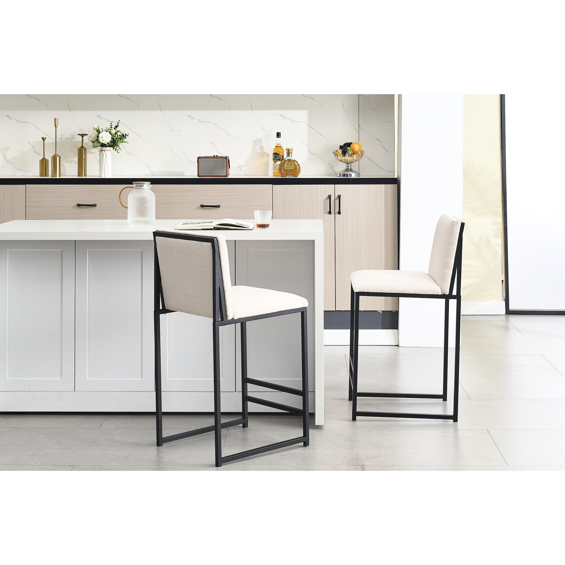 Latitude Run® Counter Height Bar Stools Of 2 - Upholstered Linen Metal Footrest & Strong Frame ...