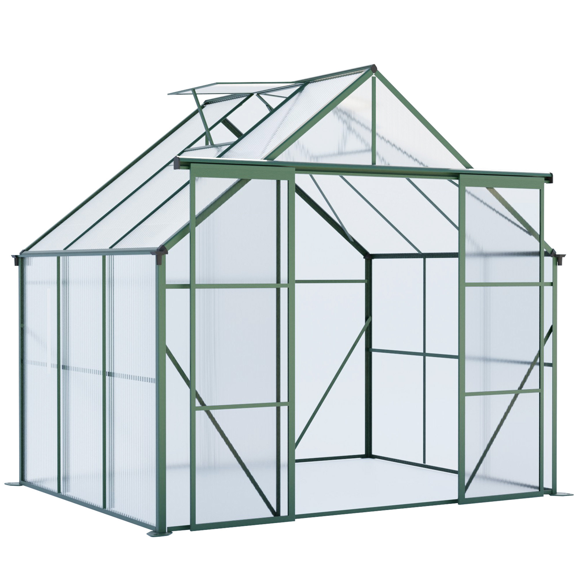 Alxfarton 8 FT Double Door Polycarbonate Greenhouse Raised Base And Anchor Aluminum Heavy Duty ...