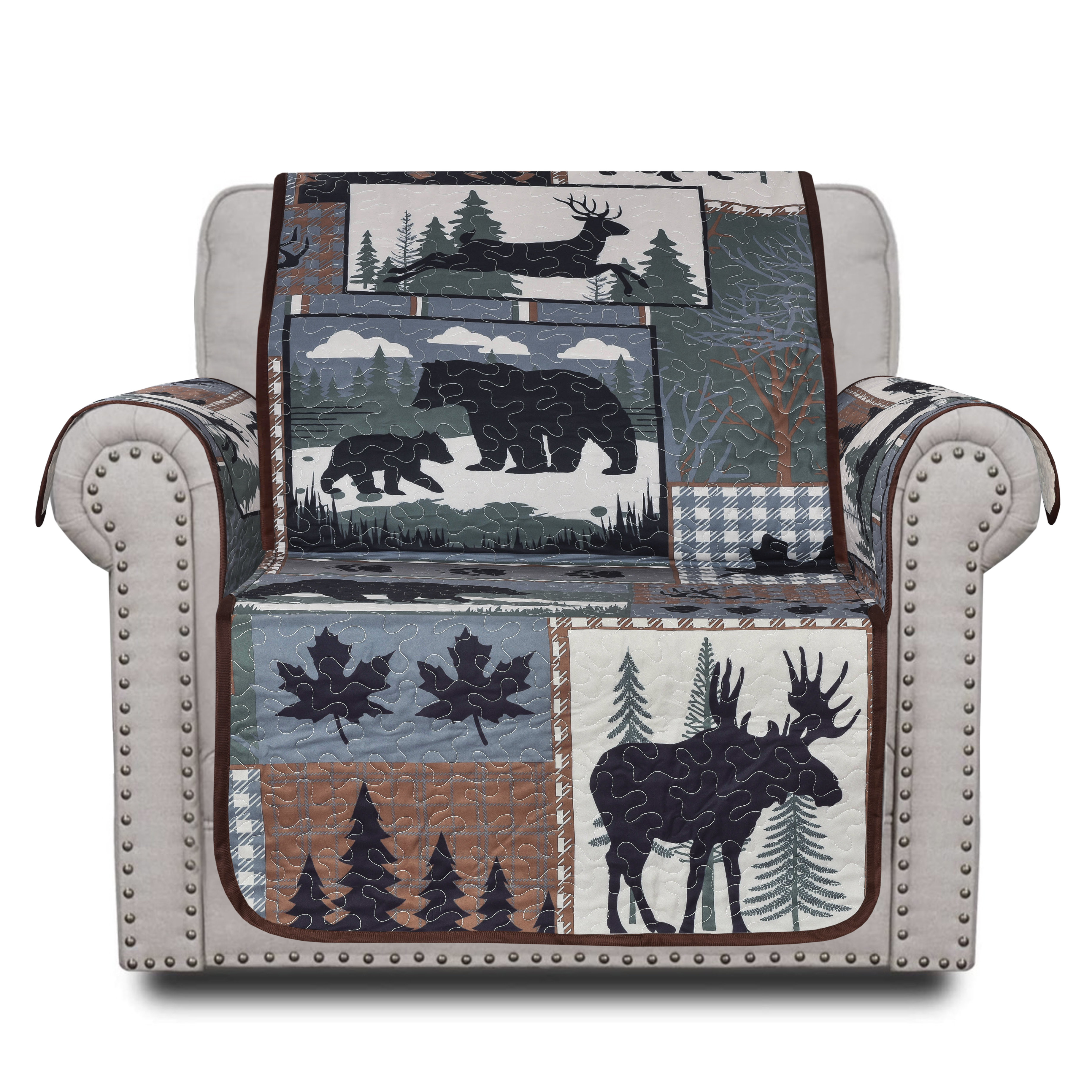 Loon Peak Woodland Bear Patchwork Box Cushion Quilted Armchair Recliner ...