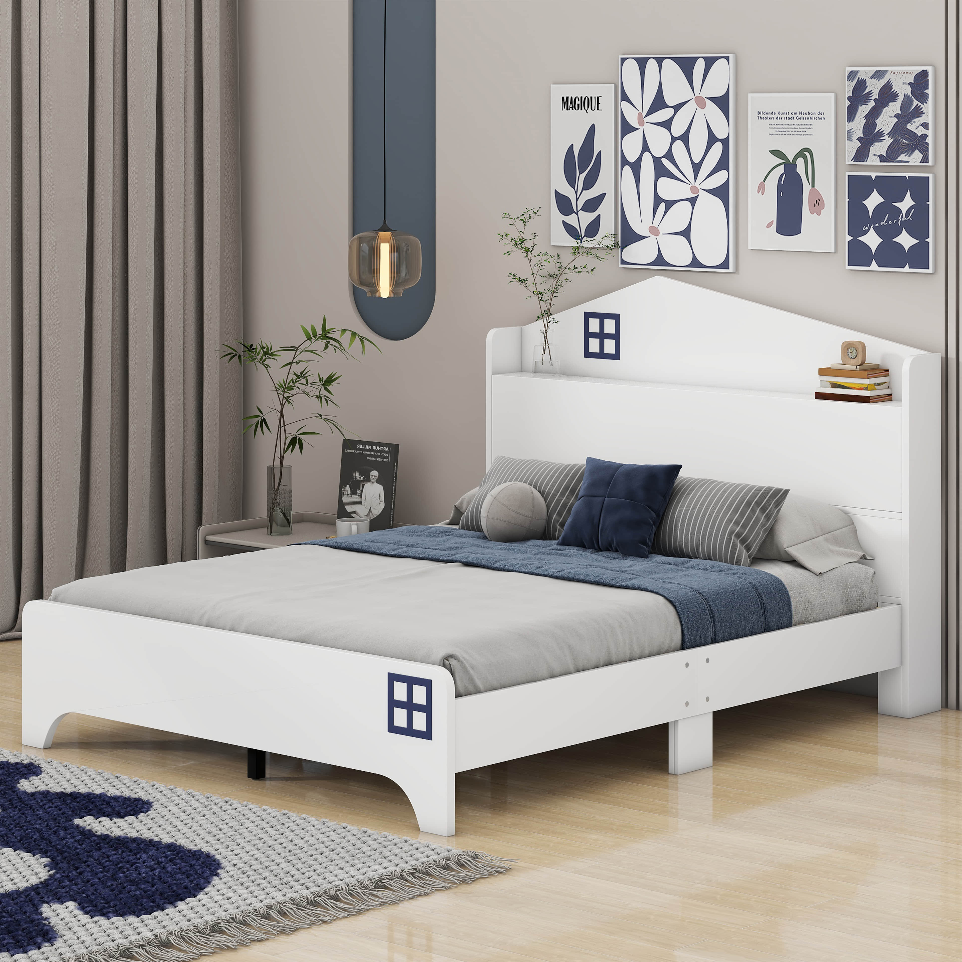 Latitude Run® Garrit Wooden Full Size House Bed with Storage Headboard ...