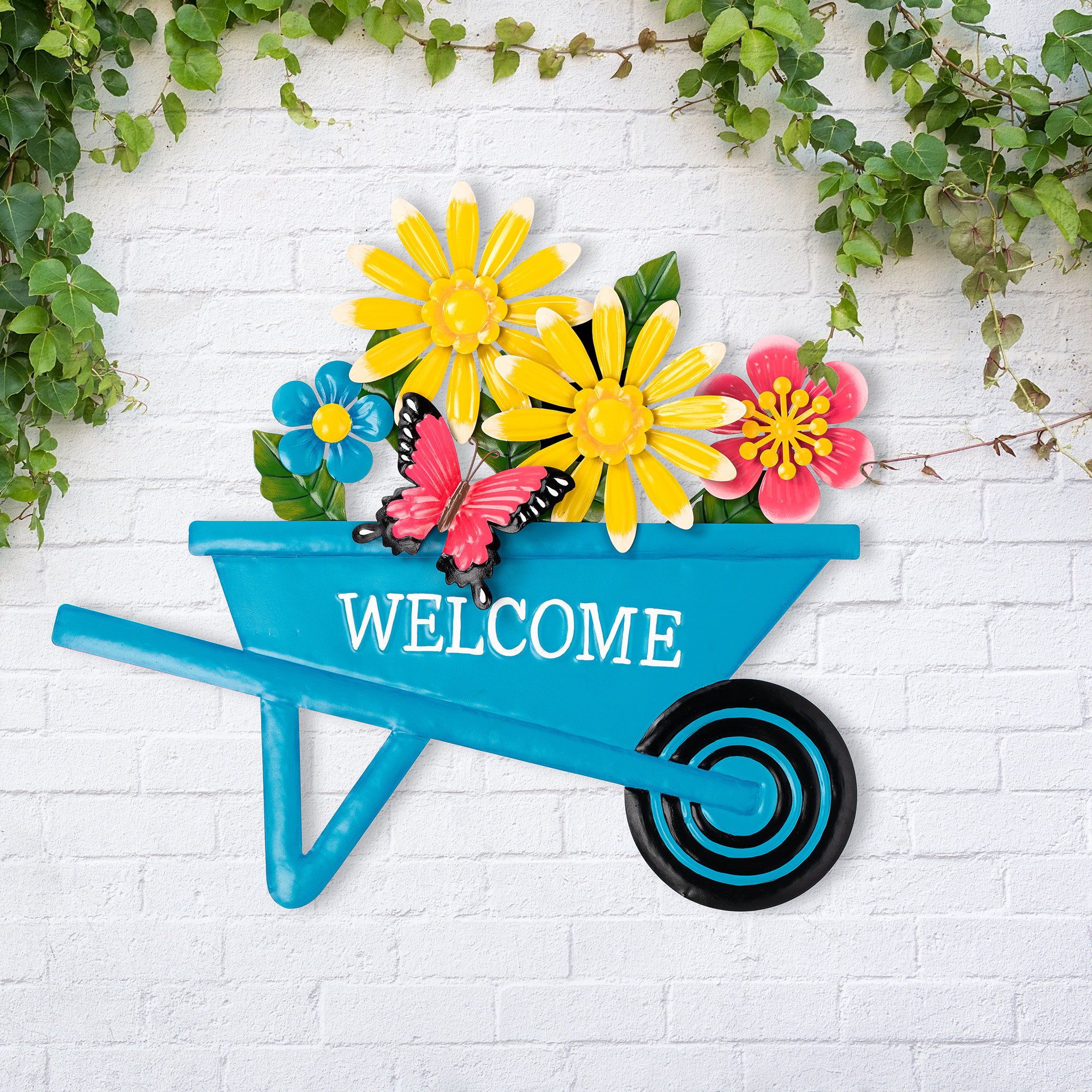 Rosalind Wheeler 30"H Metal Spring Garden Cart Garden Stake | Wayfair