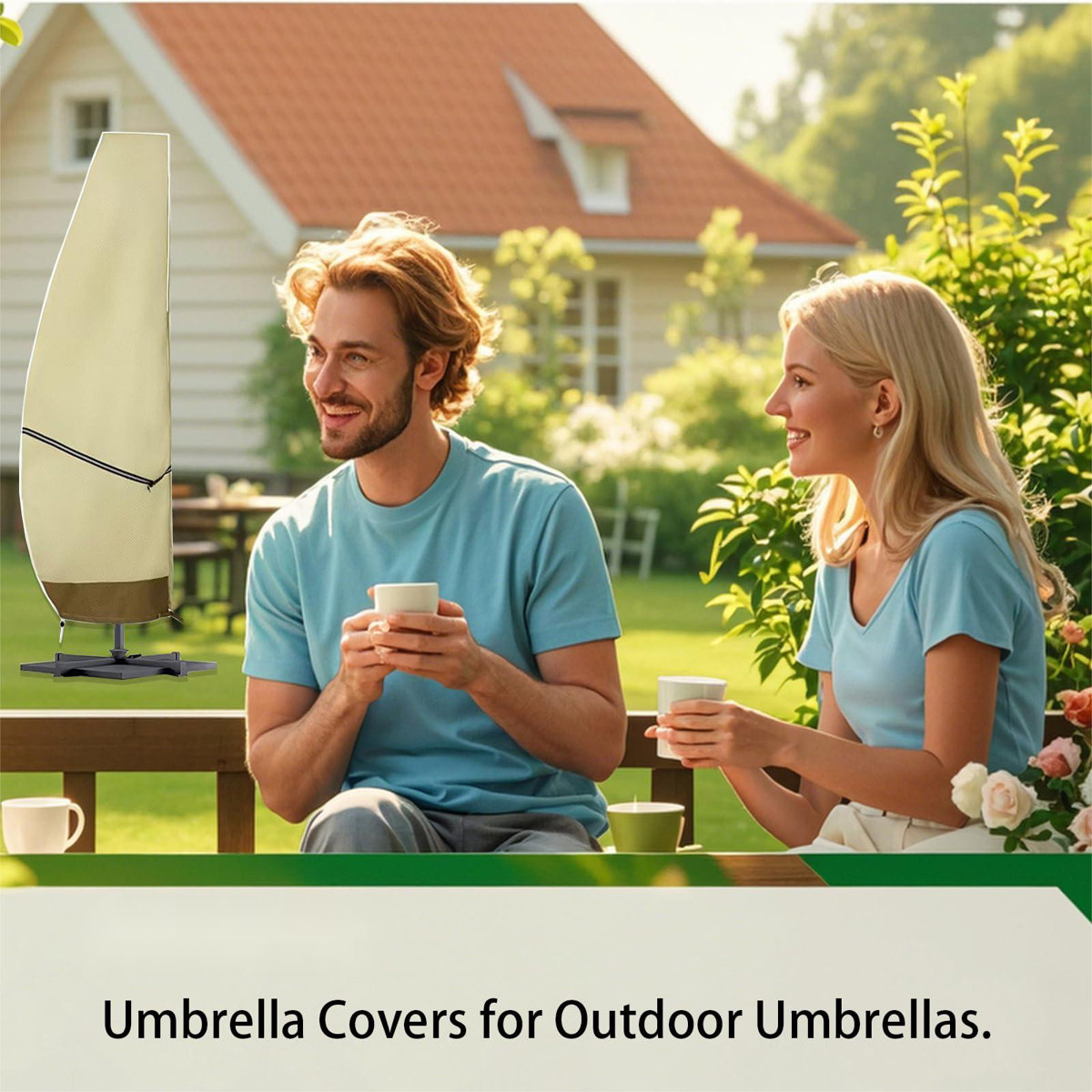 Latitude Run® Patio Umbrella Cover Waterproof: 600D Heavy Duty Outdoor ...