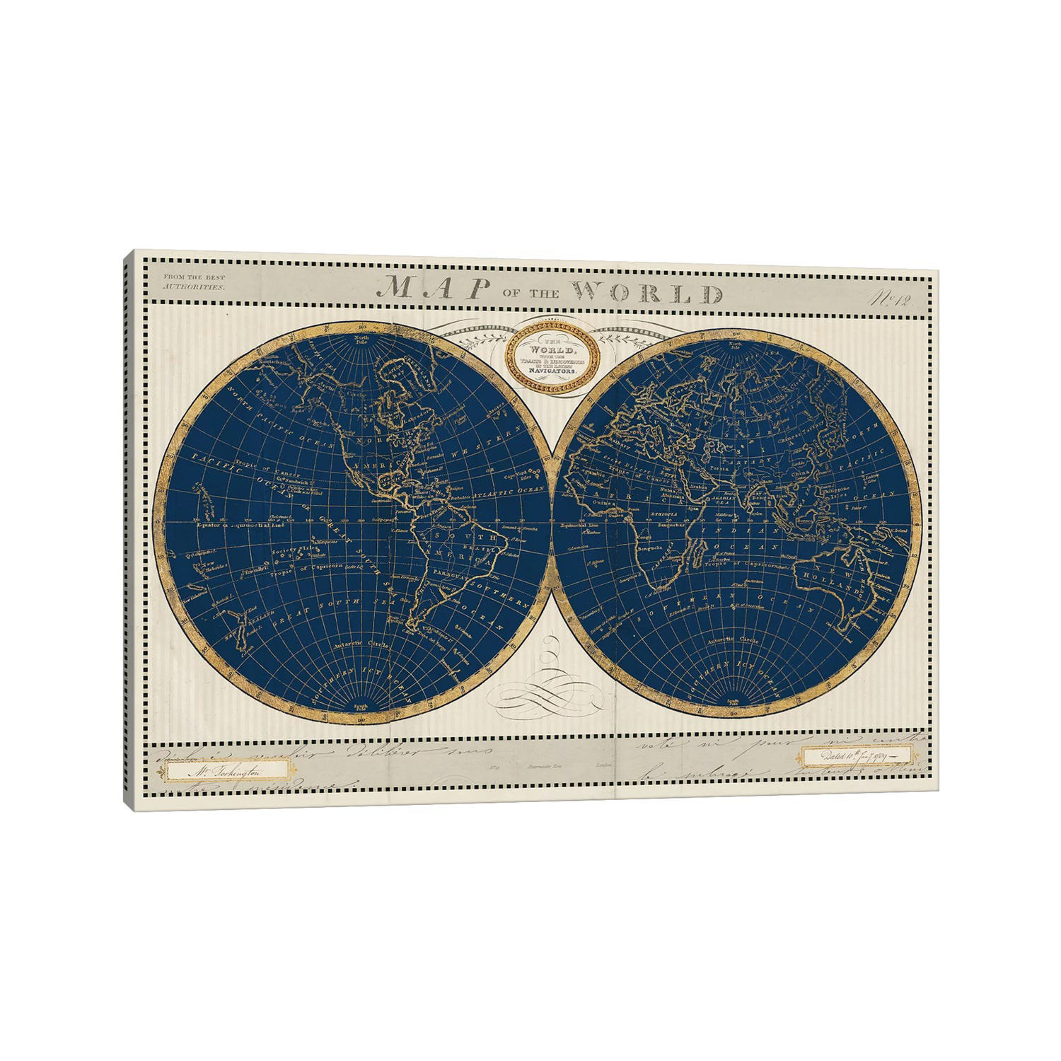East Urban Home Torkingtons World Map Indigo Globes - Wrapped Canvas ...