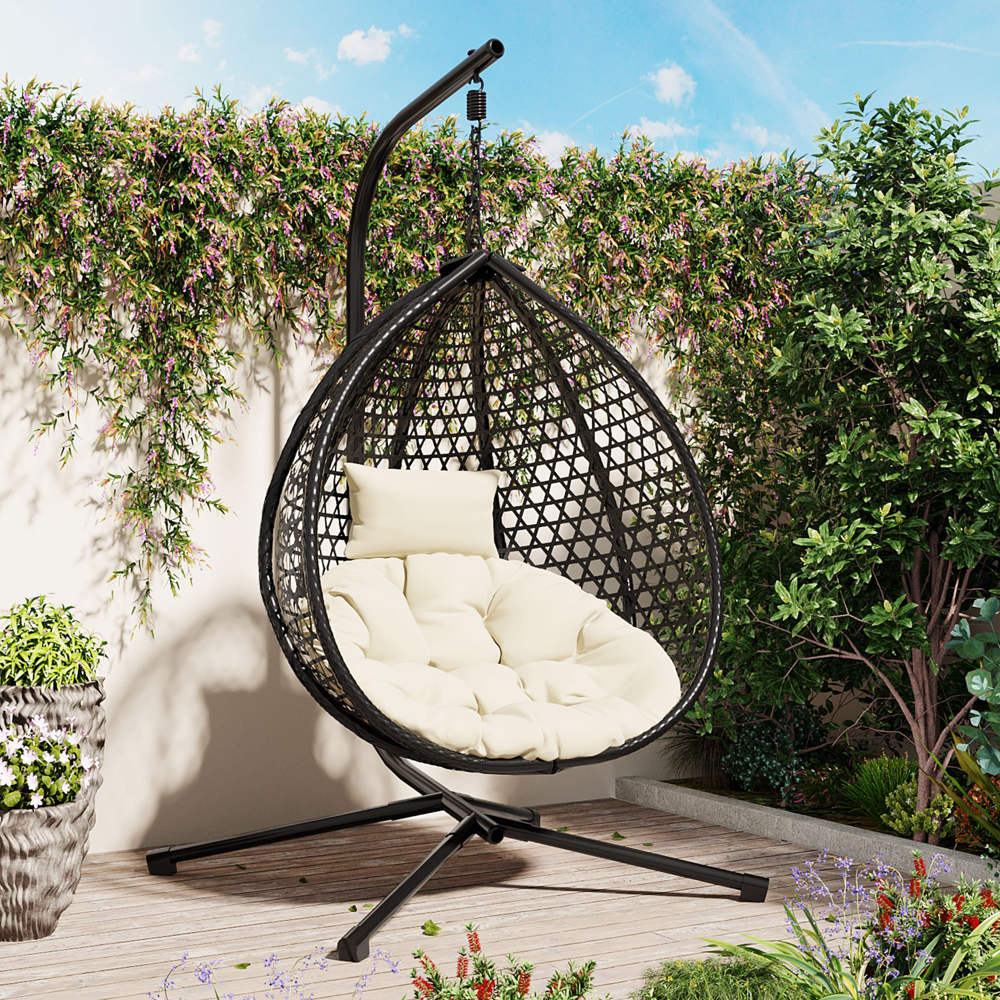 Dakota Fields 1 Person Swing Egg Chair With Stand, Outdoor Patio Swing ...