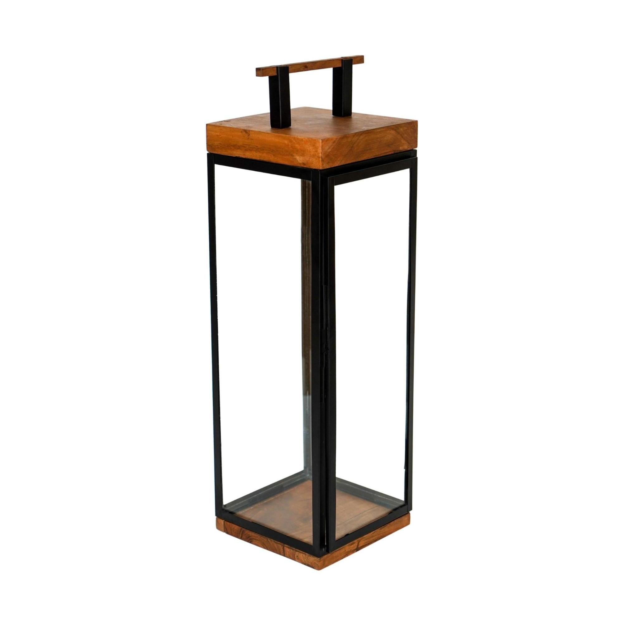 Ivyline Grace Tall Lantern In Acacia Wood And Black H58cm W20cm ...