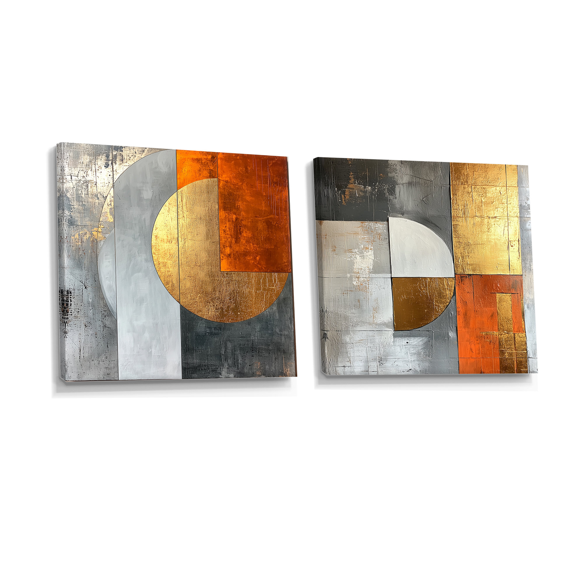 Mercer41 Geometric Gold Orange And Grey Pure Form I - Geometric Wall ...