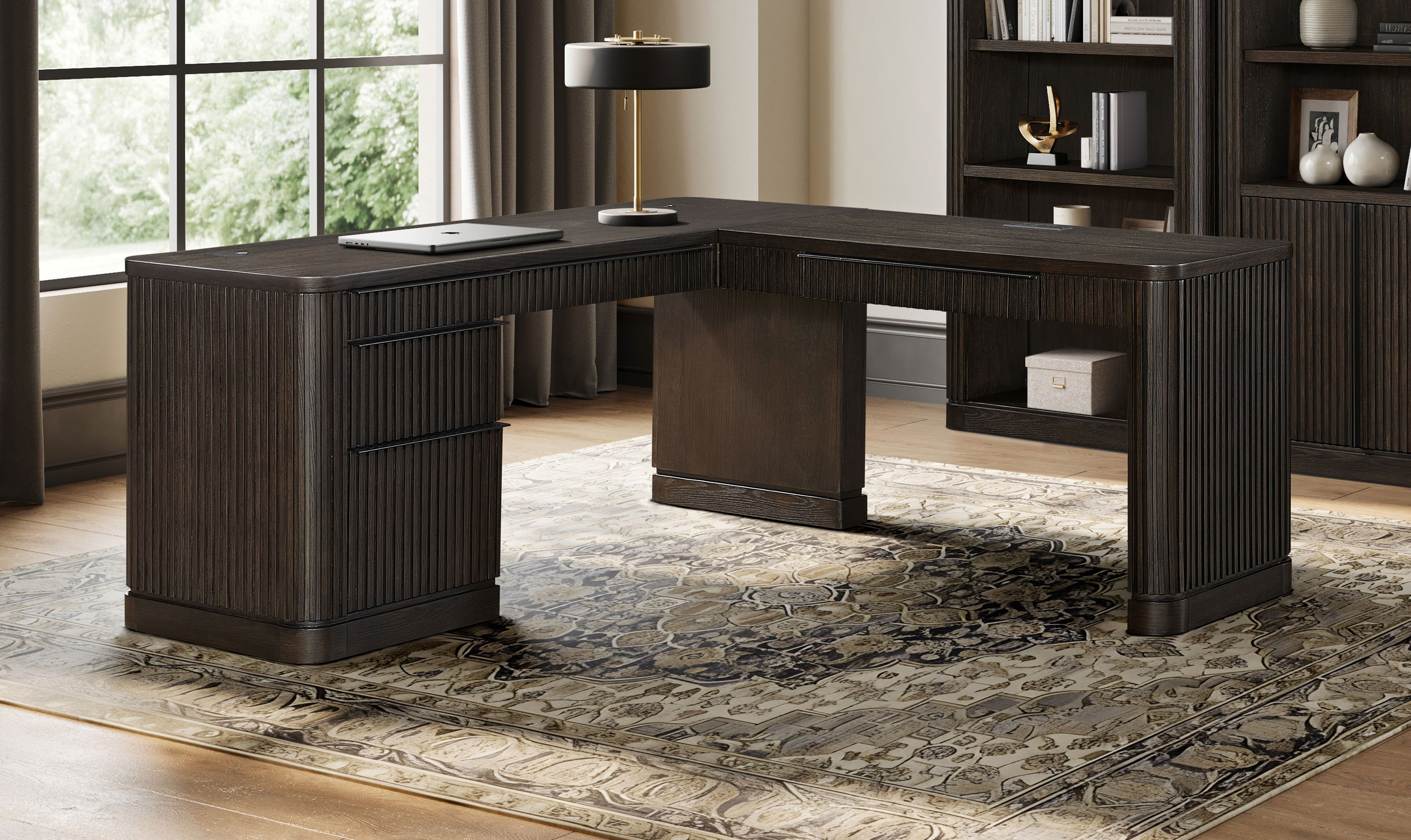 Hokku Designs Cooperstown Pedestal L-Desk, Pedestal L-Desk with Open ...