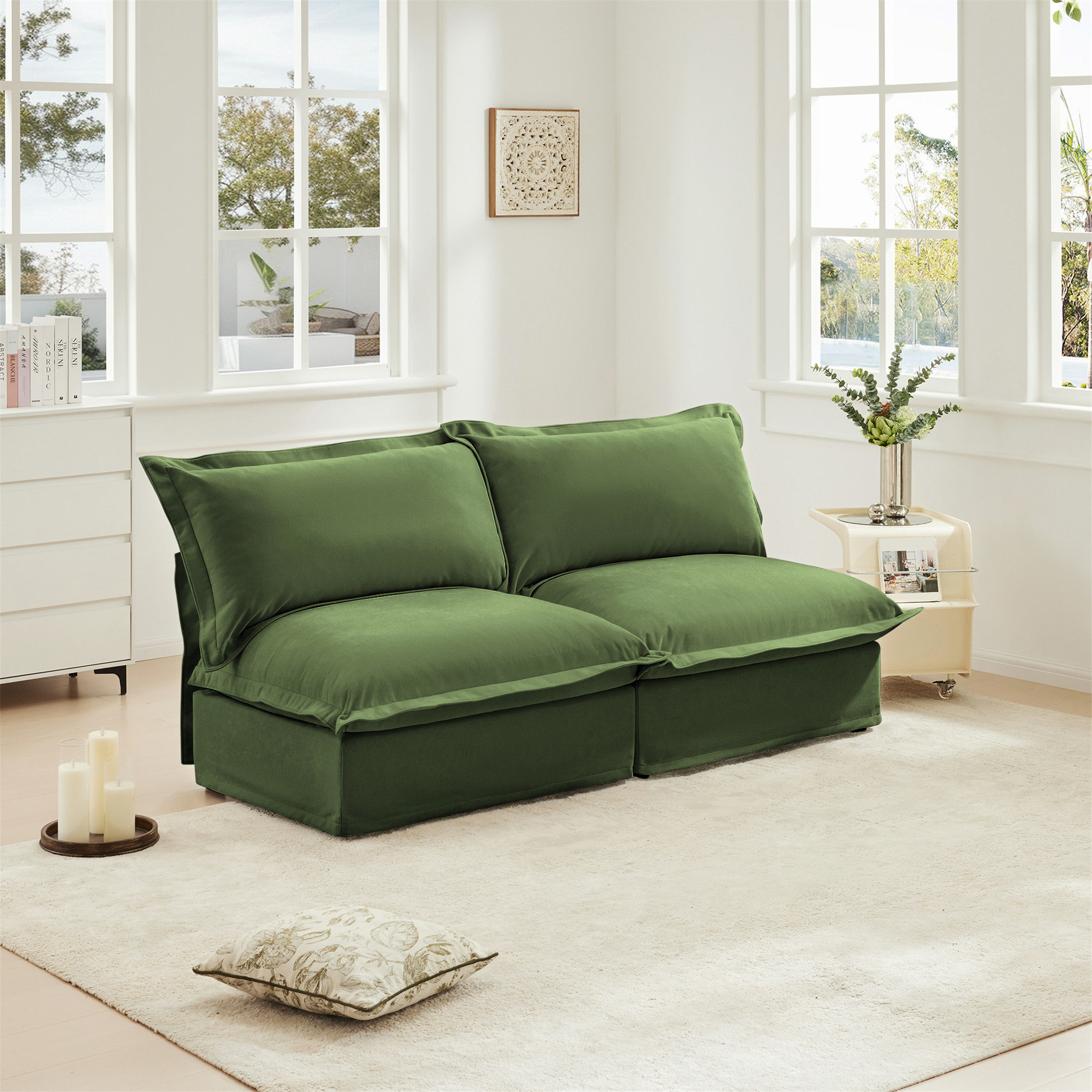 Latitude Run® Versatile Slipcovered 2 Seater Armless Sofa with Free ...