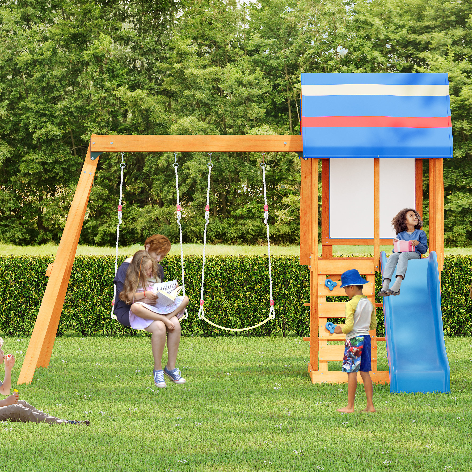SUMIJ Wooden Outdoor Swing Set 3 in 1 Swing Set outdoor Children's ...