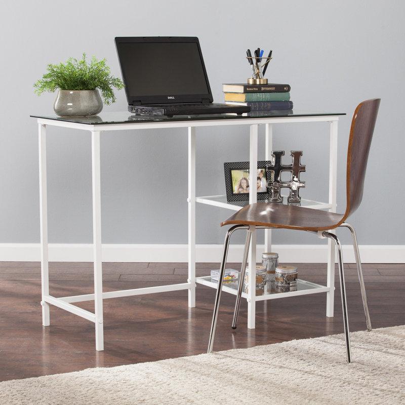 Wrought Studio™ Metal/Glass Student Desk For Home Office | Wayfair