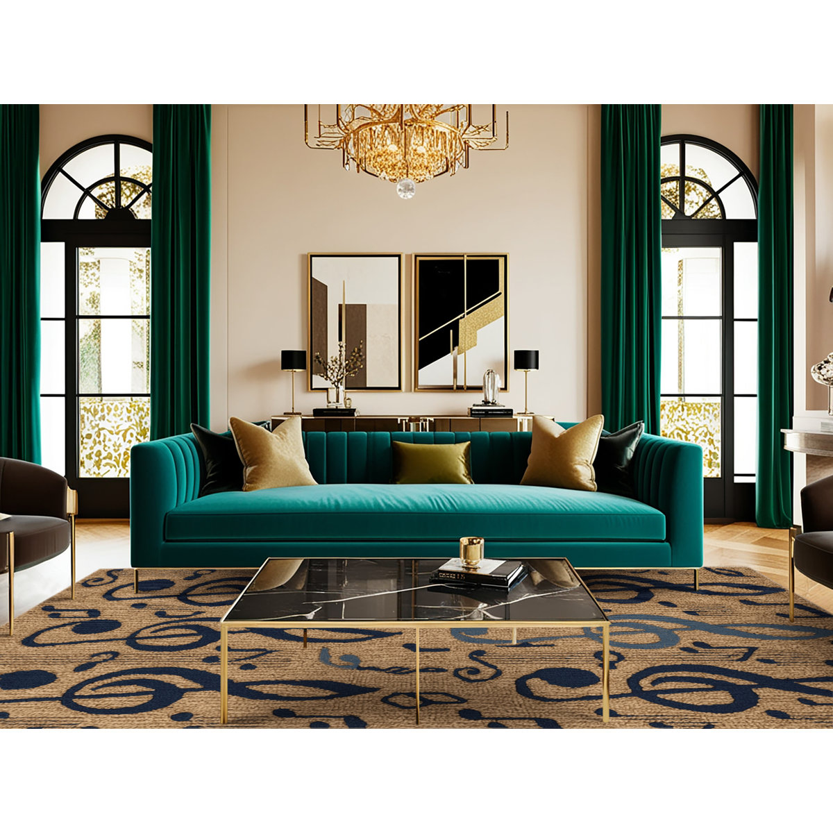 Dakota Fields Washable Treble Clef and Bass Clef Designs Music Area Rug ...