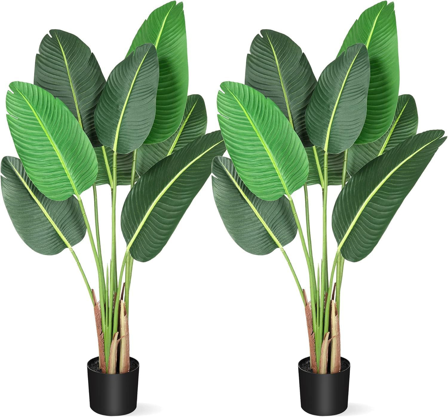 Primrue 5FT Artificial Banana Tree Plant Indoor 2PCS Fake Tree with Pot ...