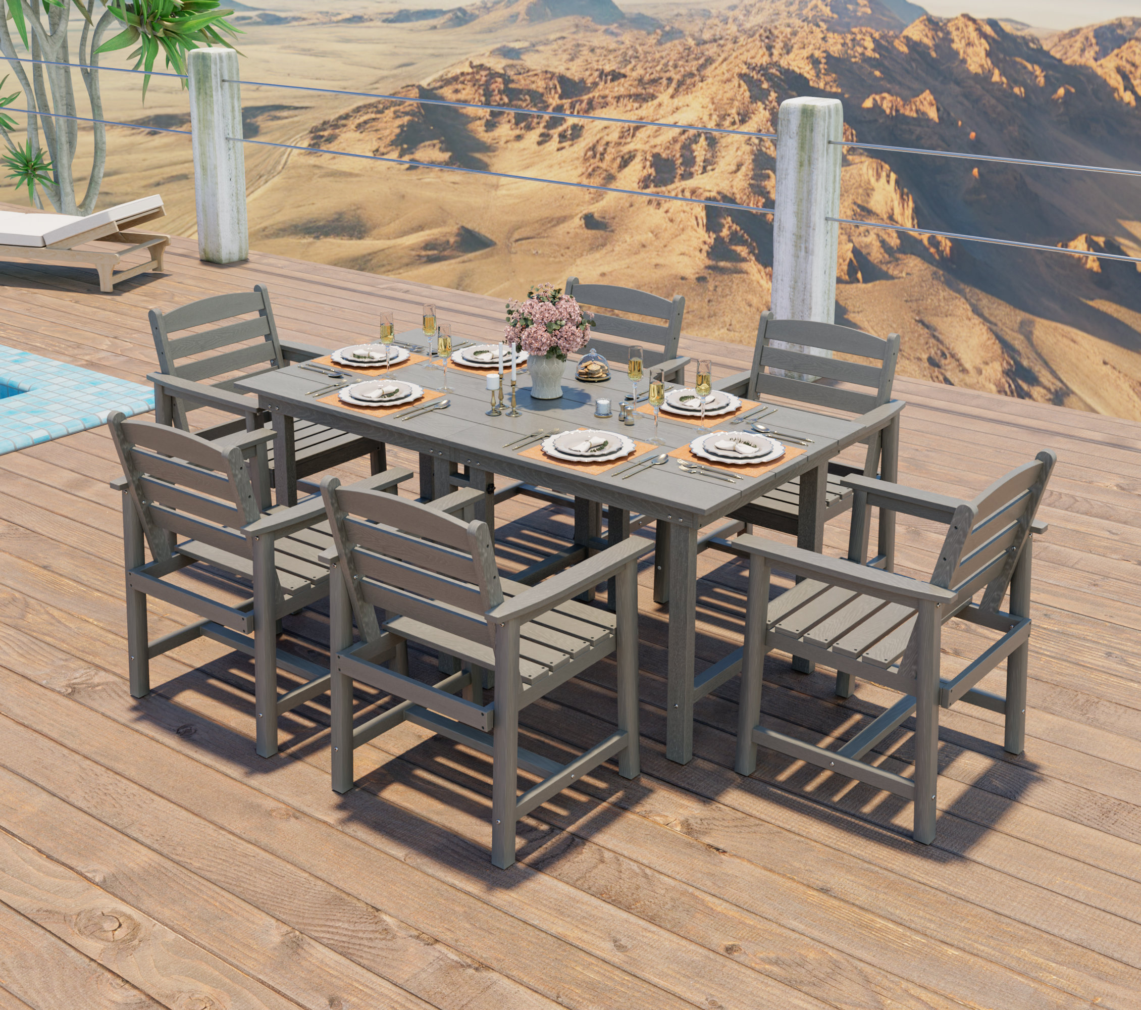 Hokku Designs Deaver Rectangular 6 - Person 67“ L Outdoor Patio Dining Table Set With 6 Arm ...