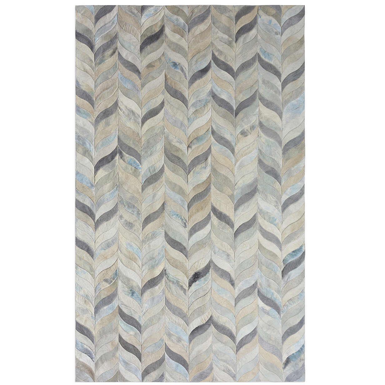 Cowhide Mall Ceres Chevron Handmade Cowhide Sky Blue/Gray/Beige Area ...