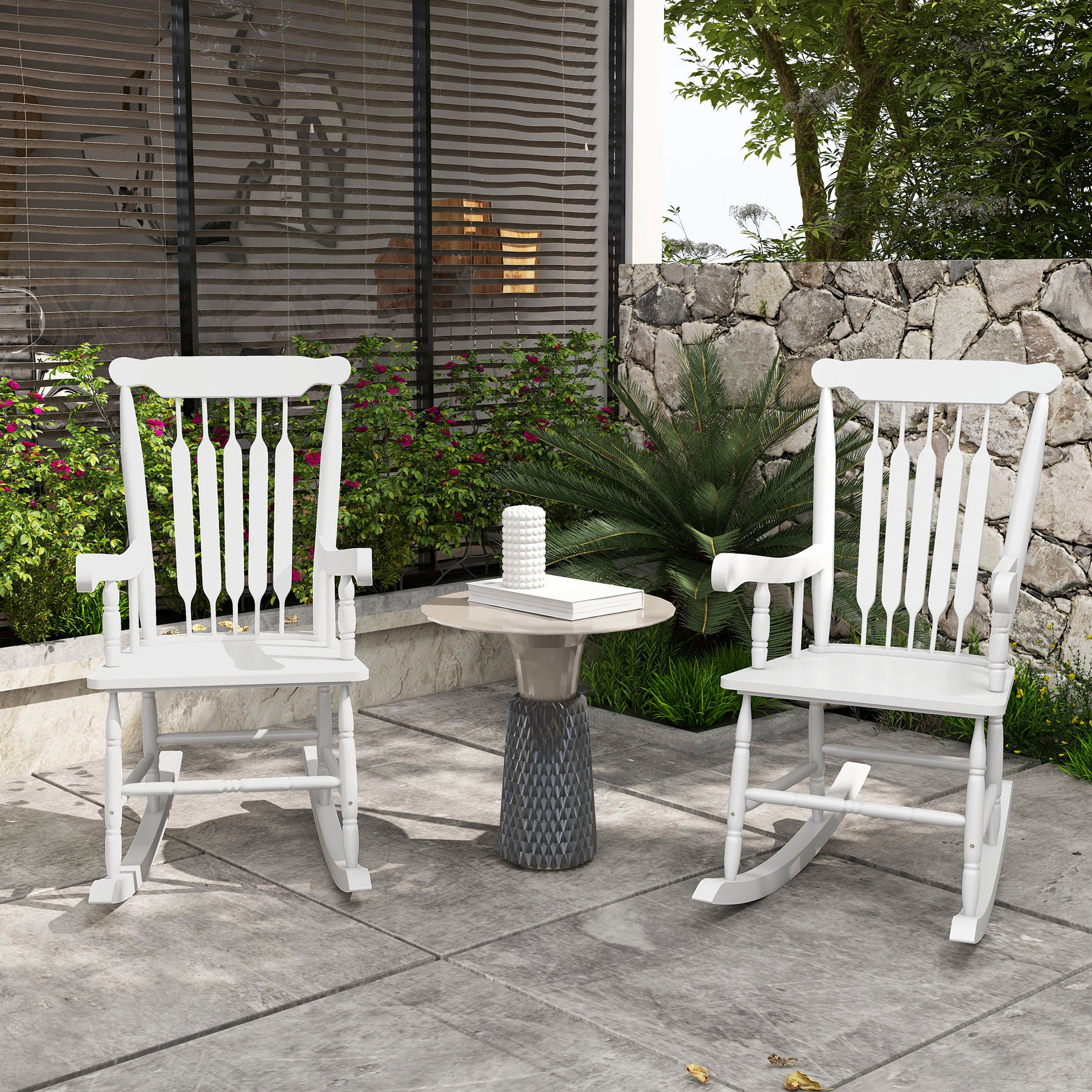 Rosalind Wheeler 2 Solid Poplar Wood Outdoor Porch Rocking Chairs In ...