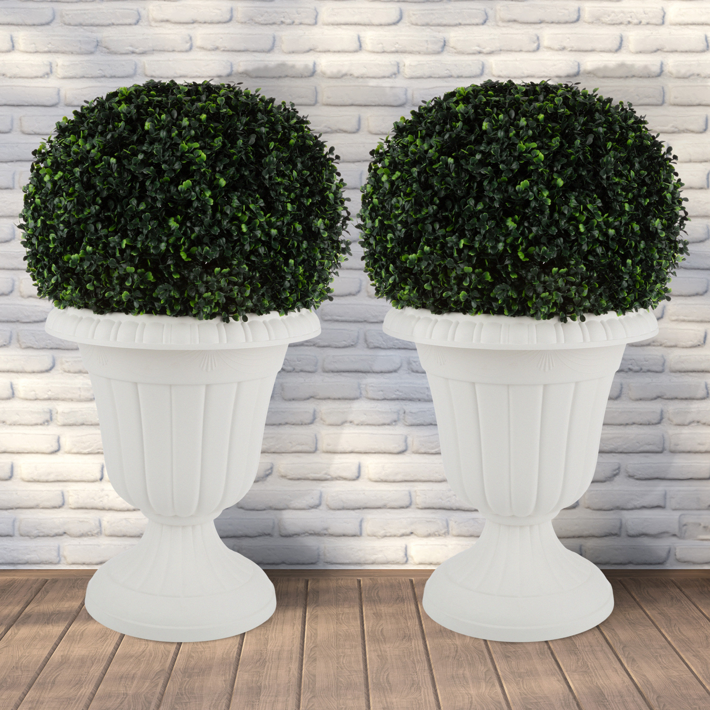 Winston Porter Semirah Outdoor Planter 2-Pack - 16x18-Inch Urn Planters - Plastic Plant Pots for ...