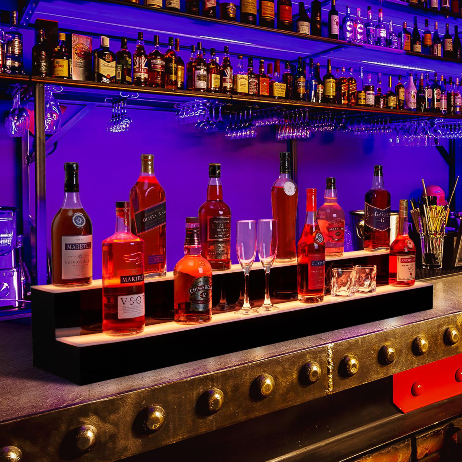 Wrought Studio™ LED Lighted Liquor Bottle Shelf,LED Bar Shelves With ...