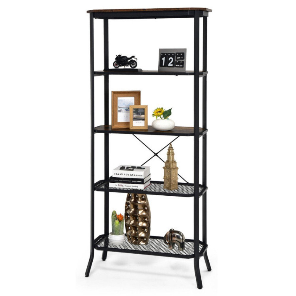 Rebrilliant Industrial 5-Layer Bookshelf With Out-Stretched Legs | Wayfair
