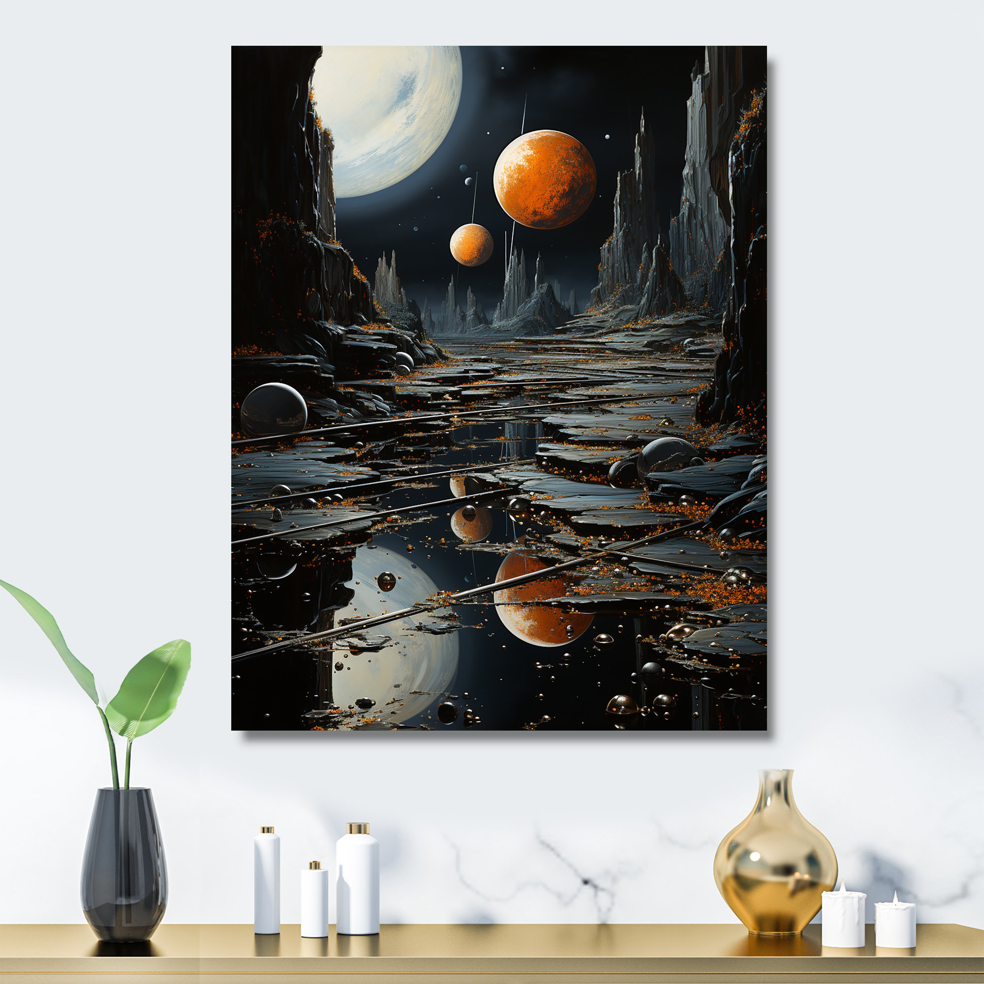 Mercer41 Night Sky Orbiting Planet - Space Planet Metal Wall Art | Wayfair
