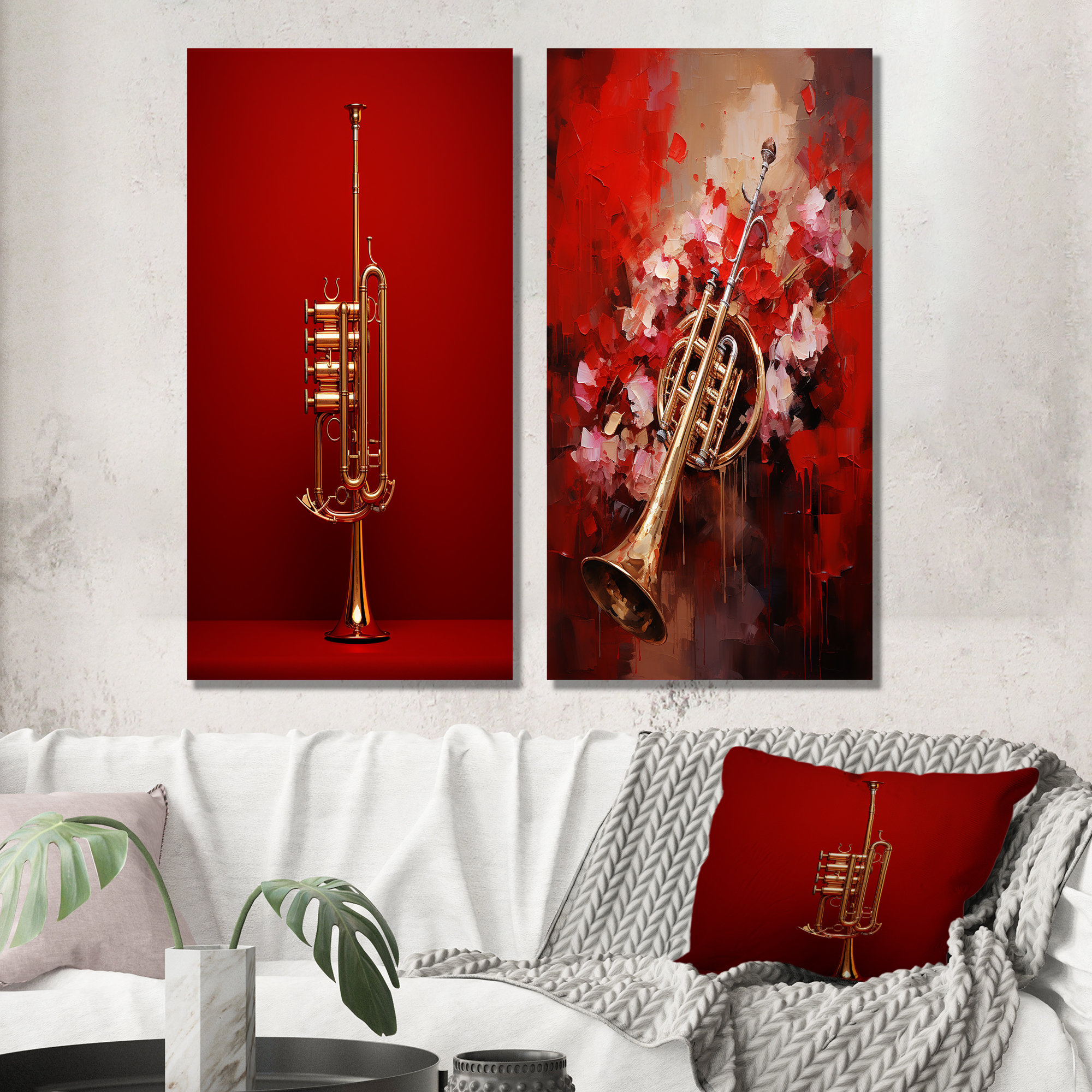 Lark Manor™ Regal Red Trumpet Triumph - Music Metal Wall Decor Set Of 2 ...