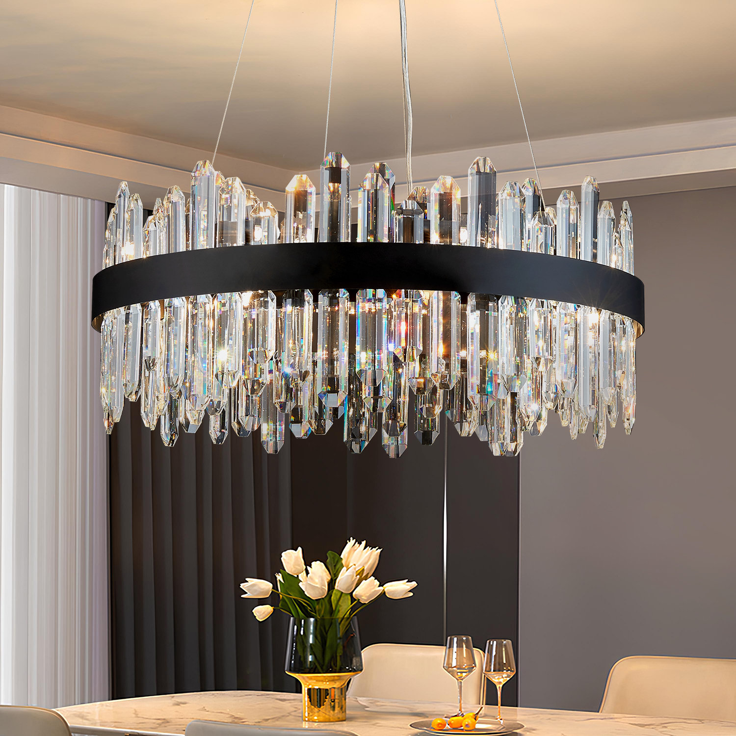 Everly Quinn Dimmable Modern Round Crystal Chandelier & Reviews | Wayfair