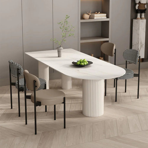 Orren Ellis Lexly Pedestal Modern Cream Color Dining Table, Roman ...