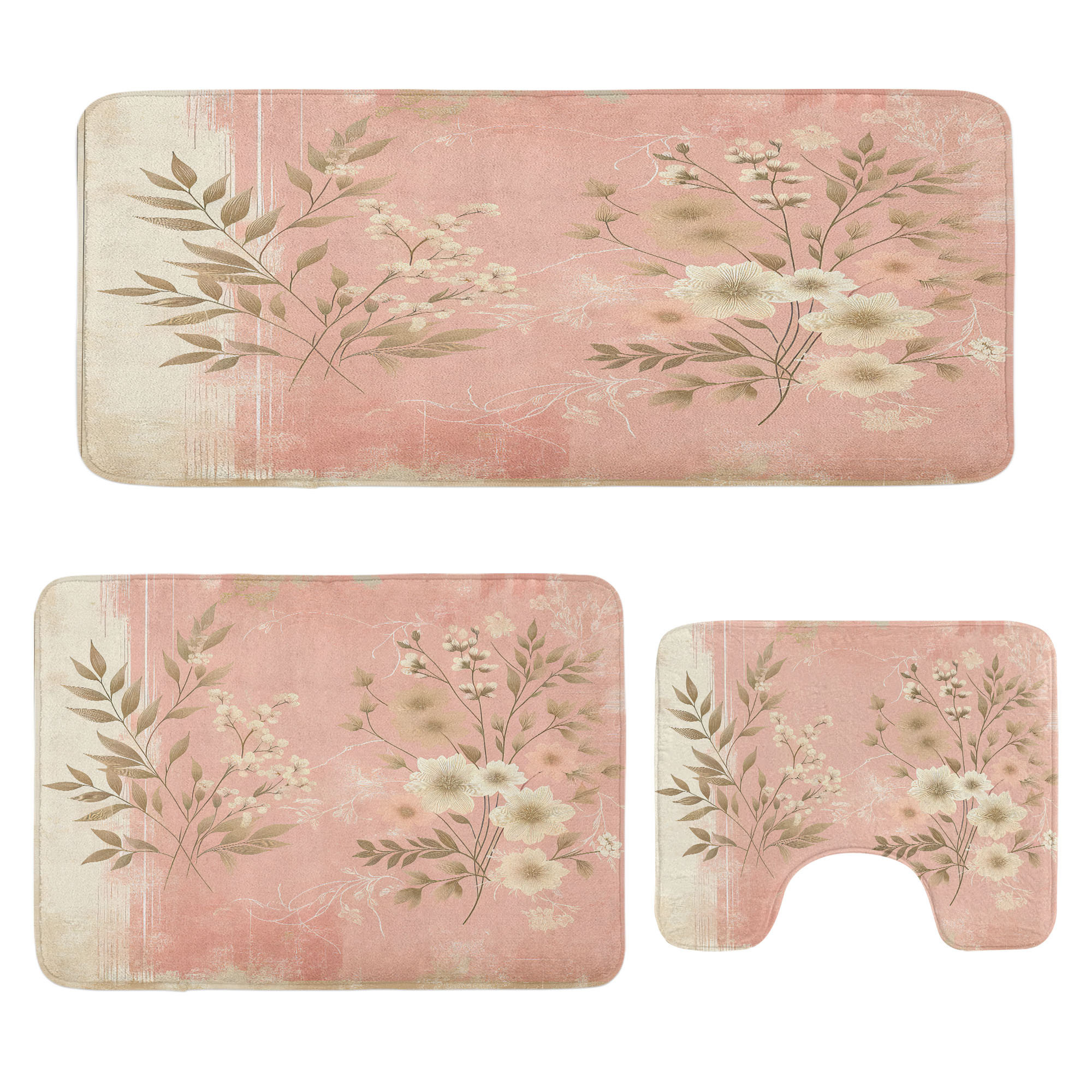 East Urban Home Pink Bathroom Rug Set 3 Pieces U-Shape & Rectangle Mats ...
