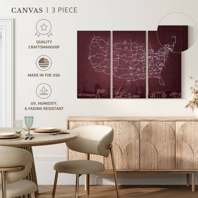 Elephant Stock Maroon Highways USA Map | Wayfair