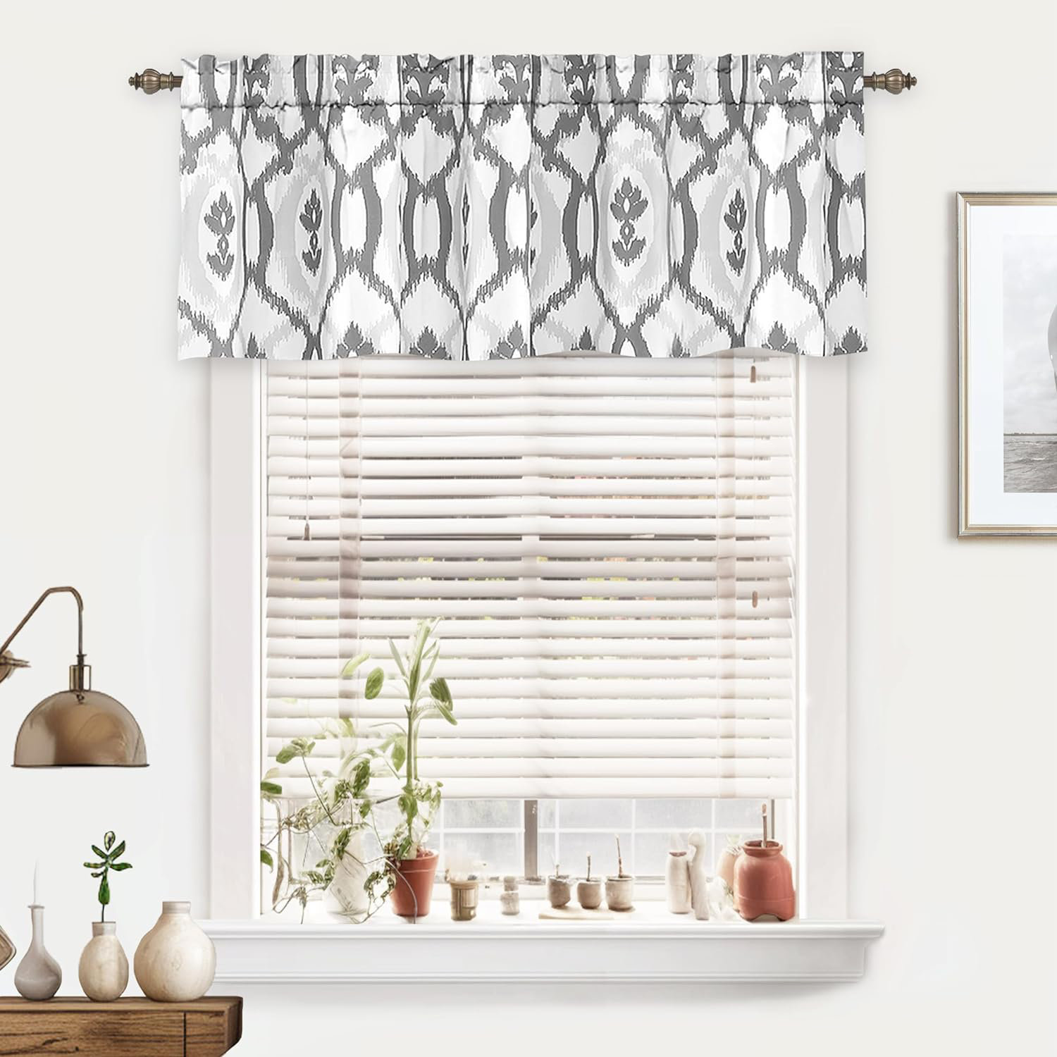 Bungalow Rose Katife Ikat Tailored 52'' W Window Valance in Blue ...