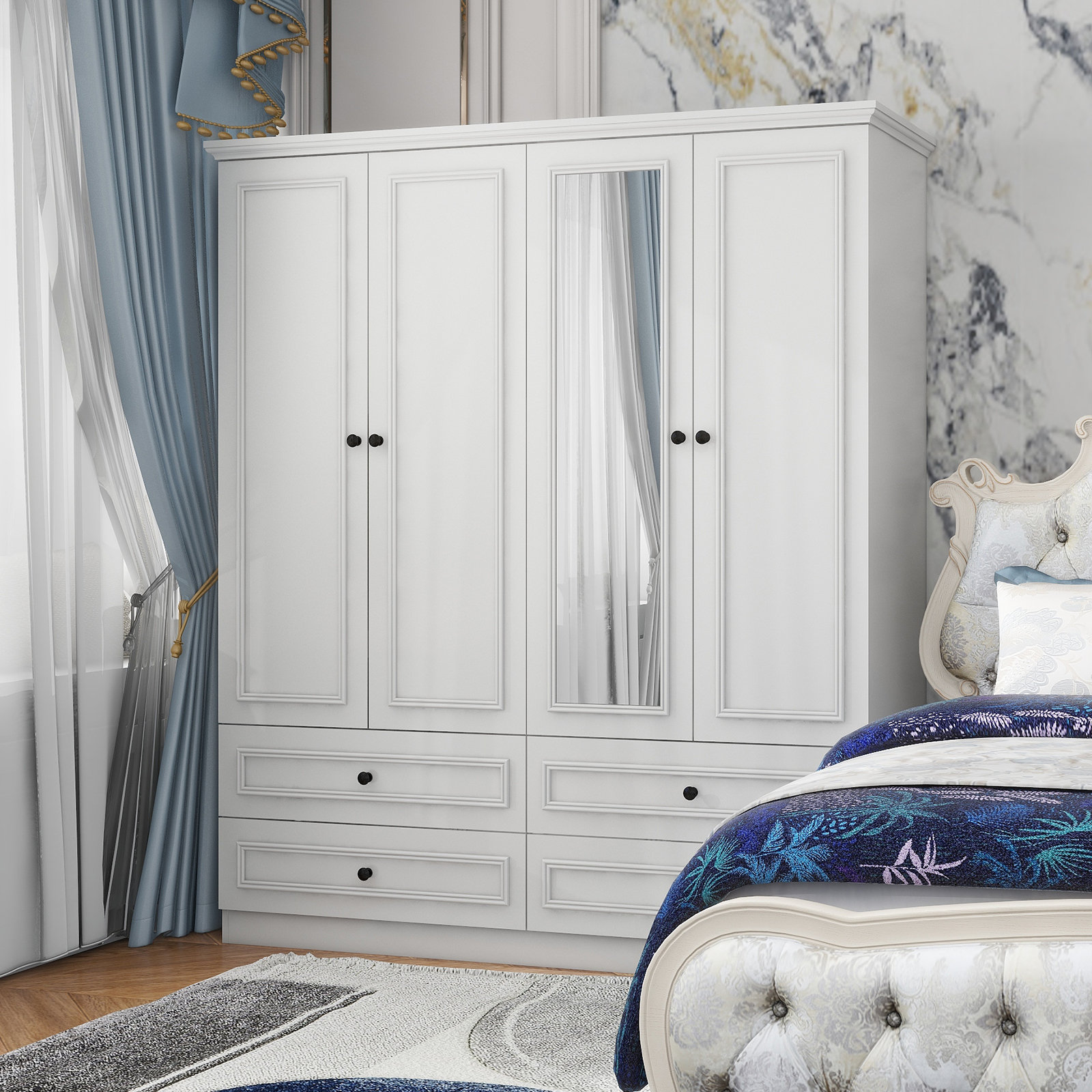 Winston Porter 4-Door Wardrobe Armoires with 4 Drawers, White - Wayfair ...