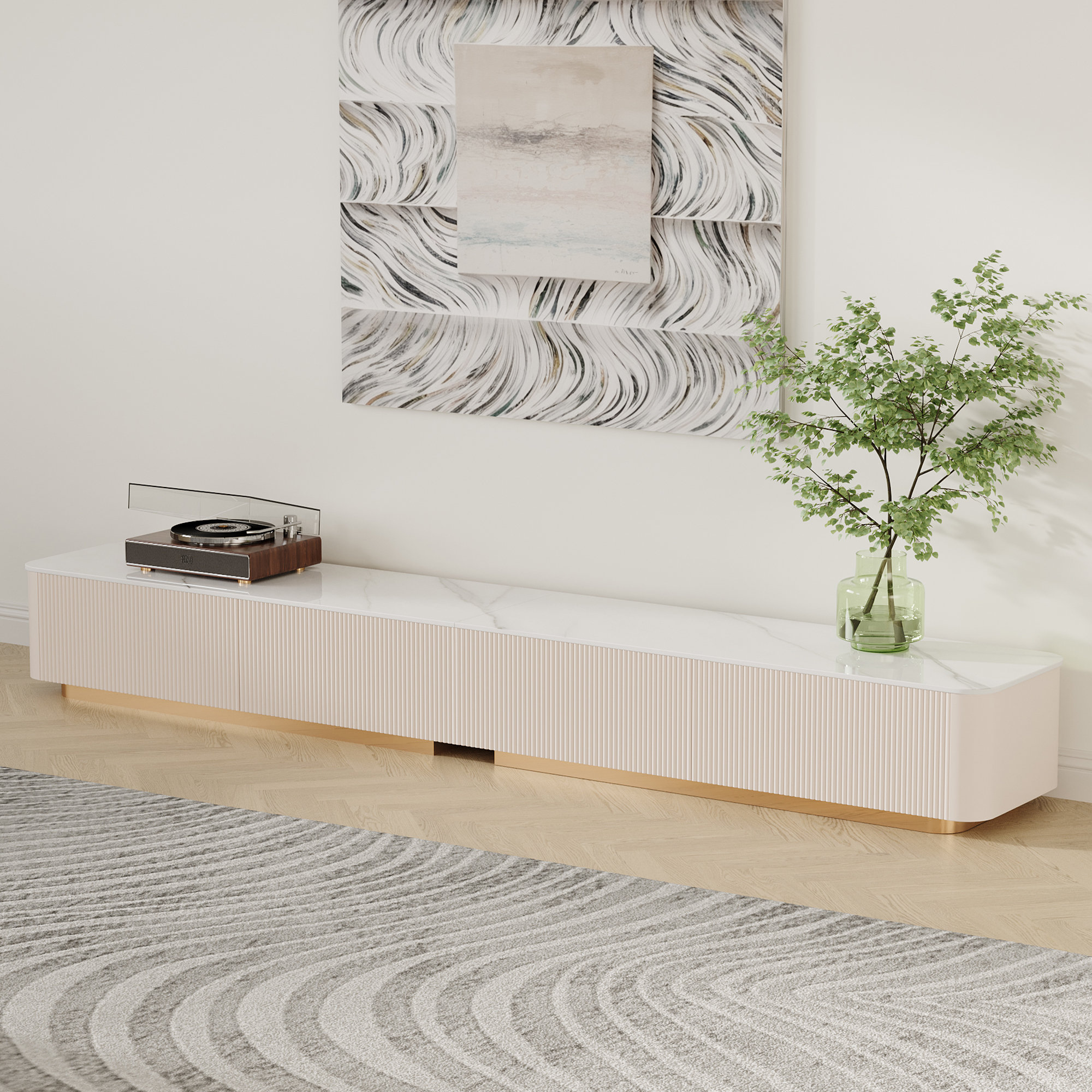 Hokku Designs Gwendlyn Modern TV Stands with Glossy Sintered Stone ...