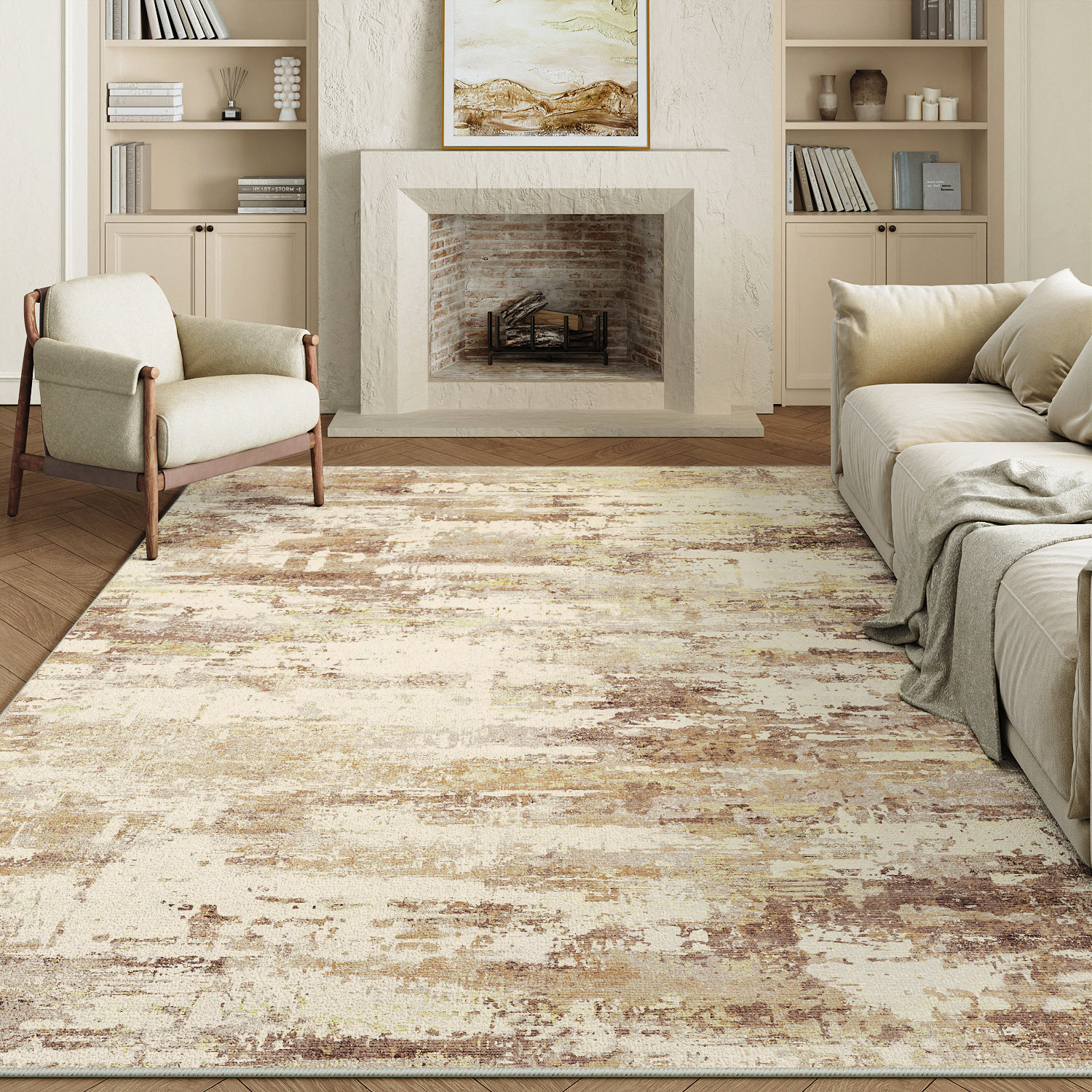 17 Stories Sarah Modern Abstract Machine Washable Area Rug with Non ...